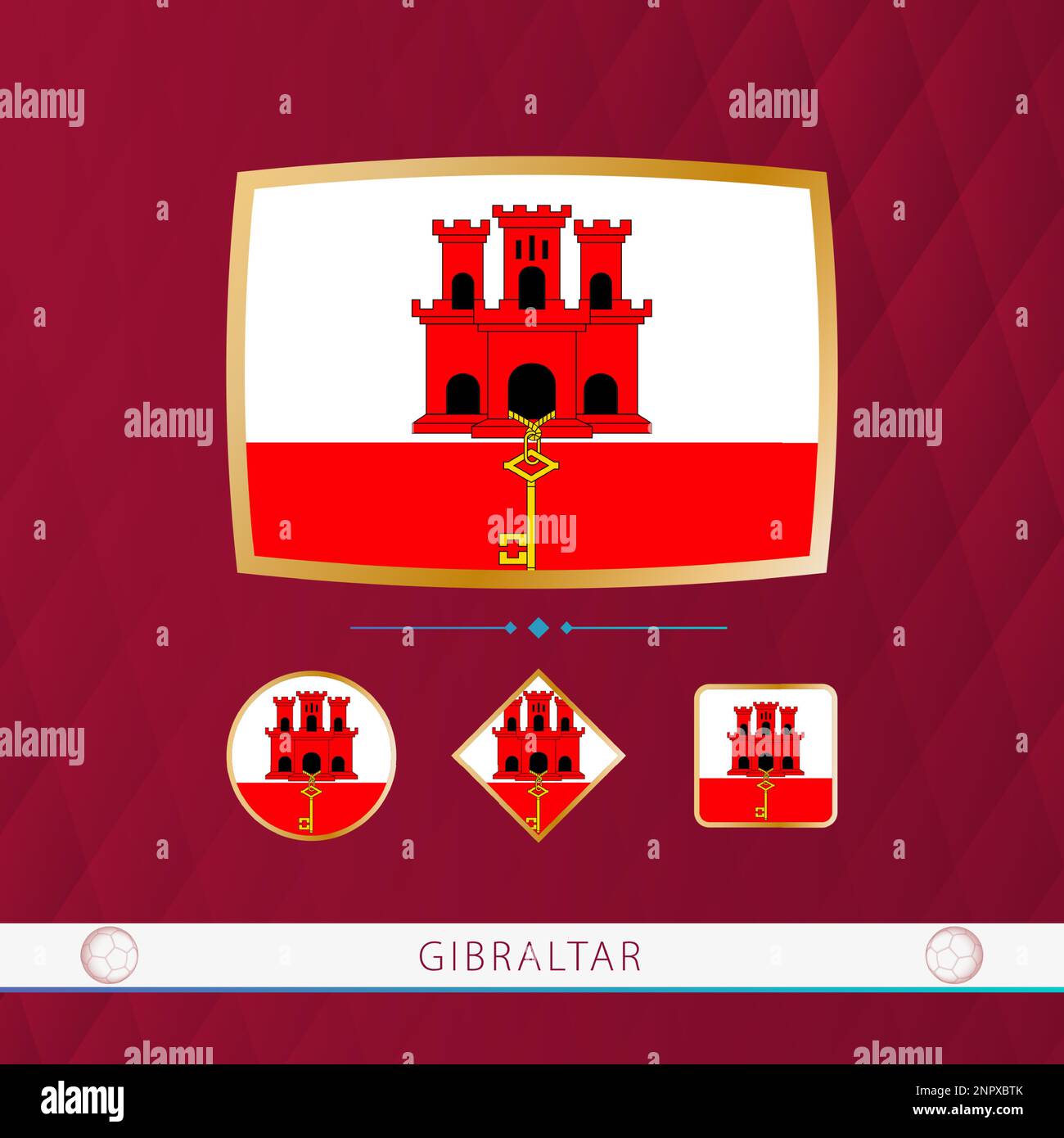 Set of Gibraltar flags with gold frame for use at sporting events on a ...