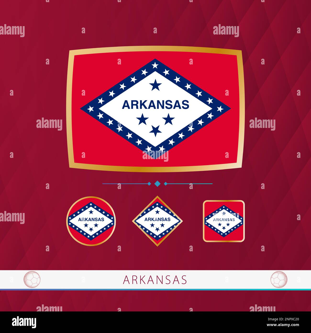 Set of Arkansas flags with gold frame for use at sporting events on a ...