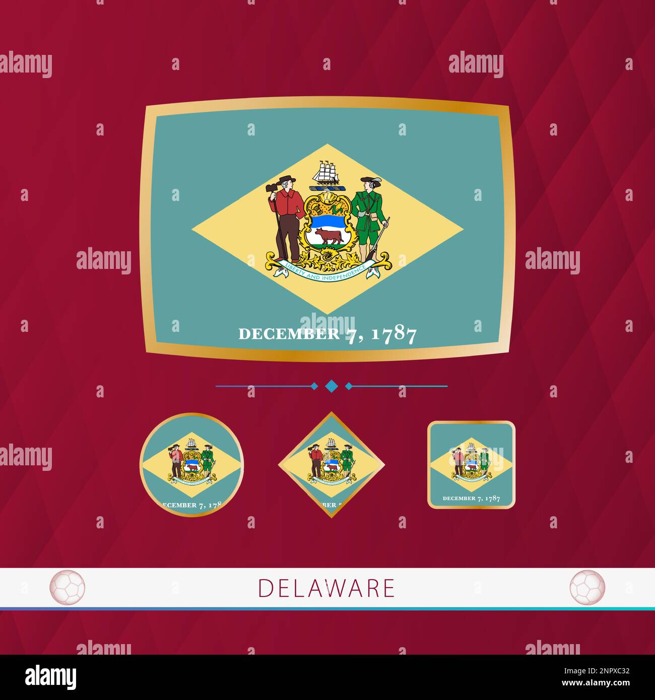 Set of Delaware flags with gold frame for use at sporting events on a ...