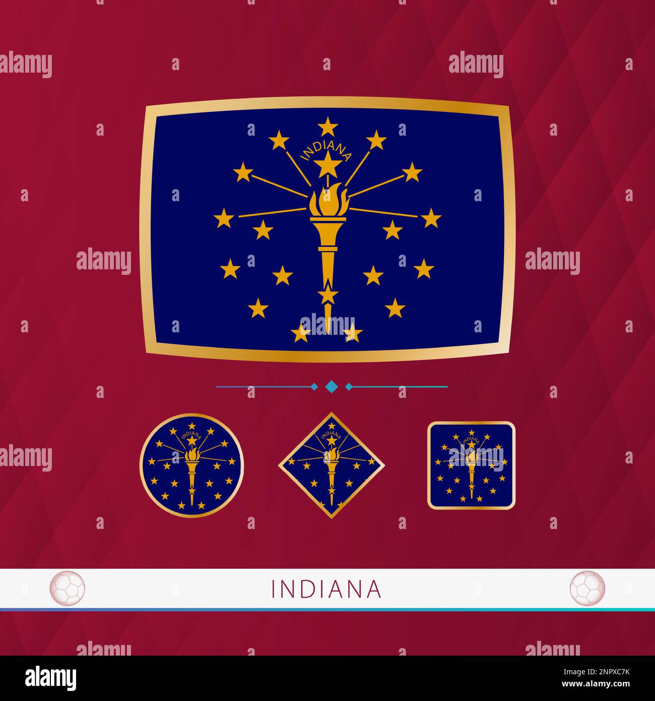 Set of Indiana flags with gold frame for use at sporting events on a ...