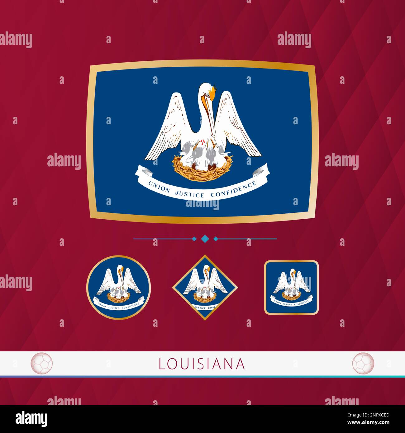 Set of Louisiana flags with gold frame for use at sporting events on a ...