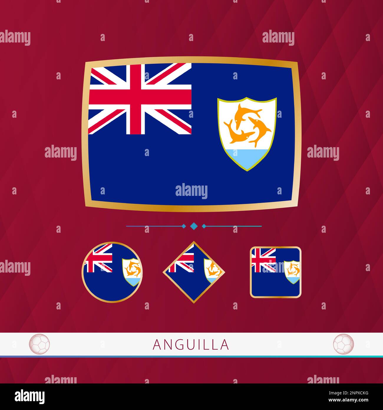 Set of Anguilla flags with gold frame for use at sporting events on a ...