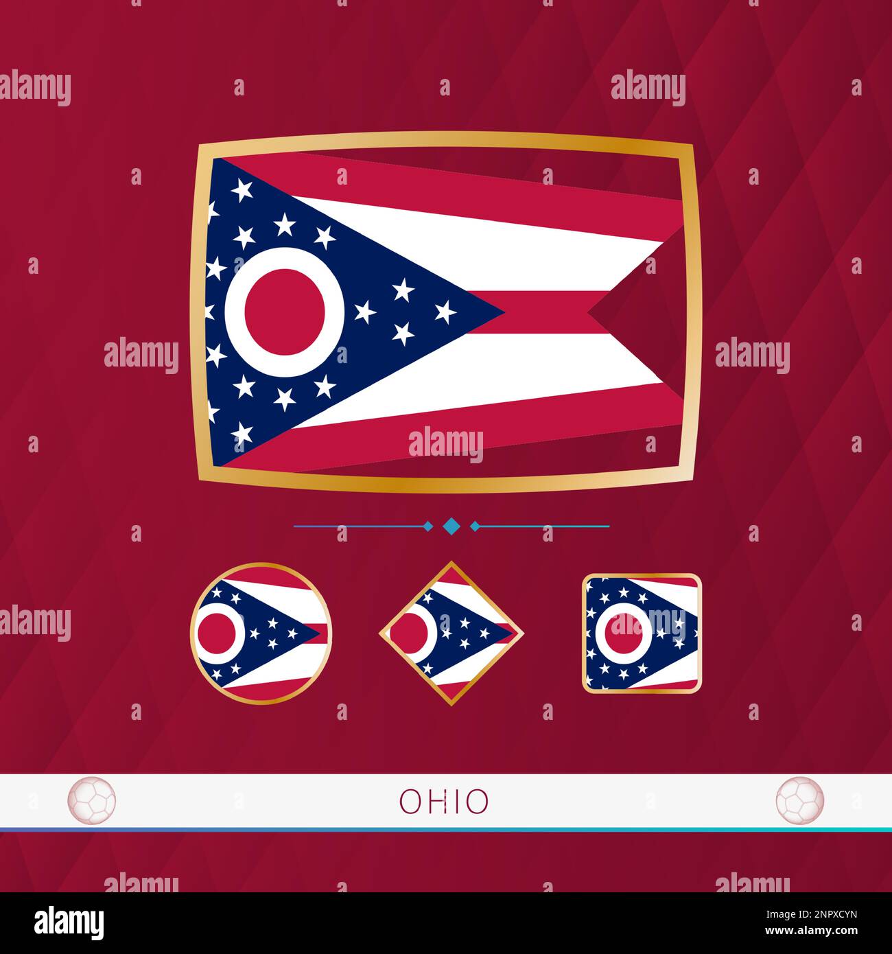 Set of Ohio flags with gold frame for use at sporting events on a ...
