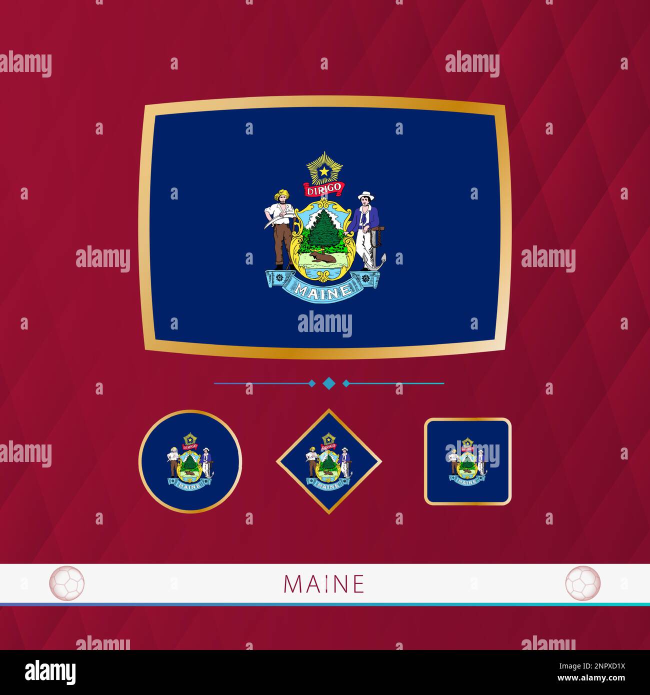 Set of Maine flags with gold frame for use at sporting events on a ...
