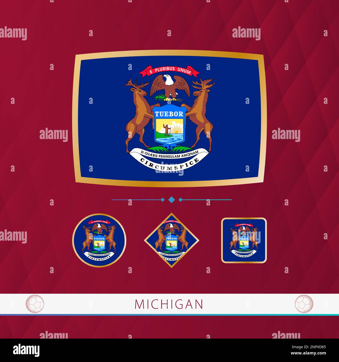 Set of Michigan flags with gold frame for use at sporting events on a ...