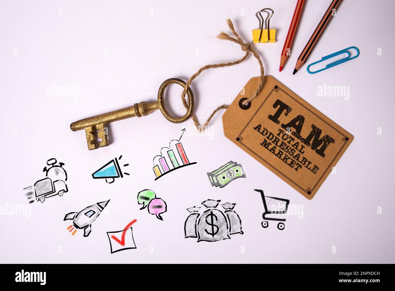 TAM Total Addressable Market. Business concept.Illustrated icons on a ...