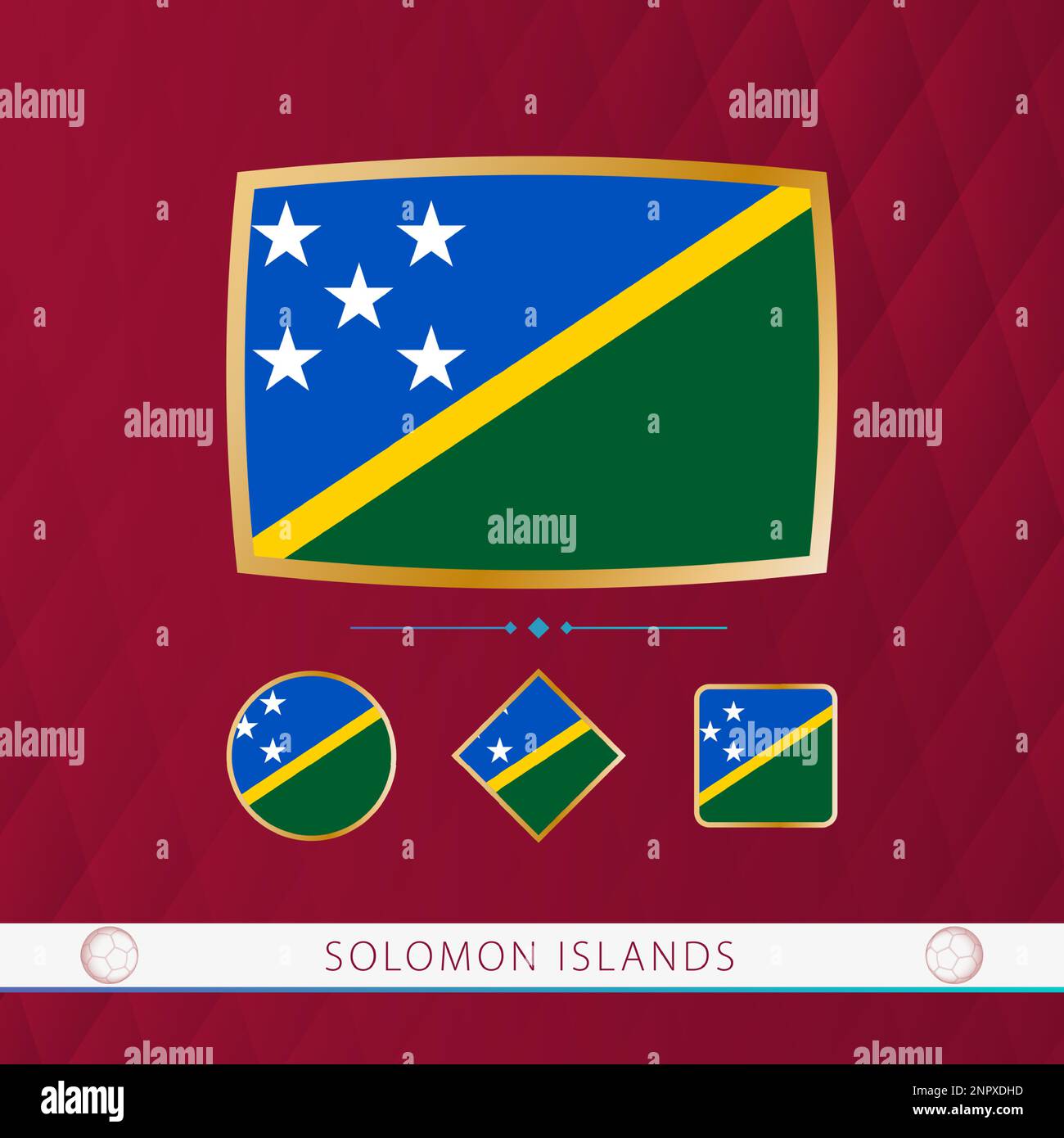 Set of Solomon Islands flags with gold frame for use at sporting events ...