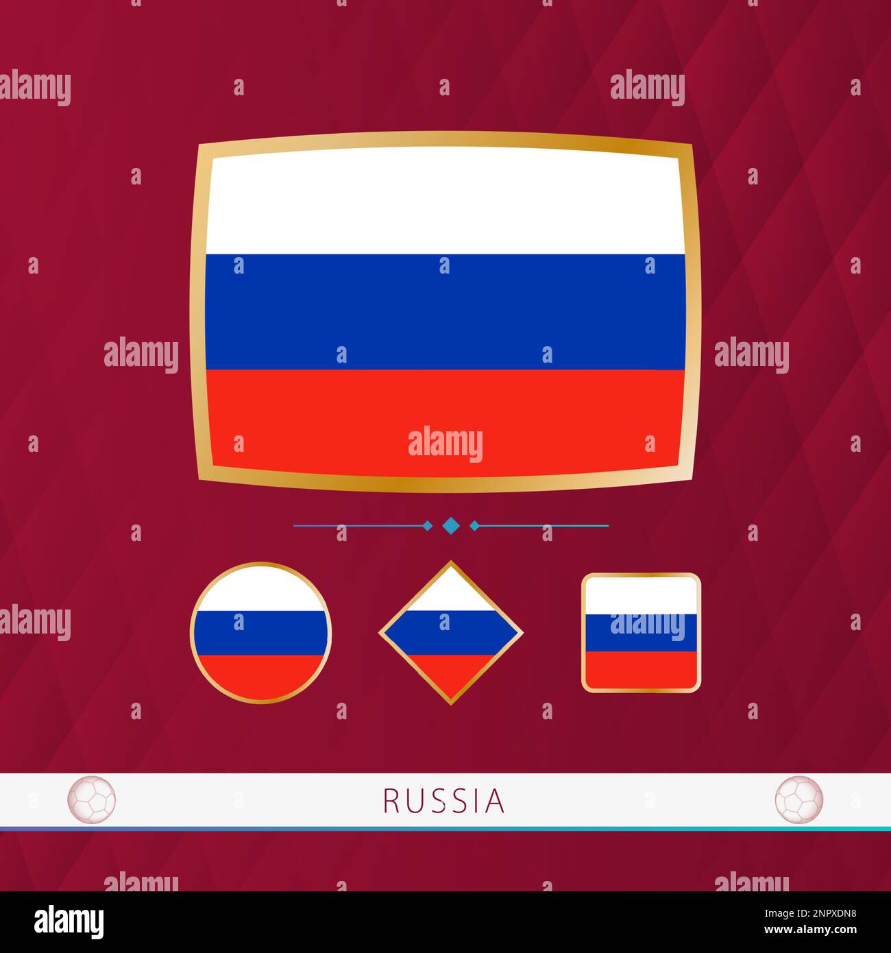 Set of Russia flags with gold frame for use at sporting events on a ...