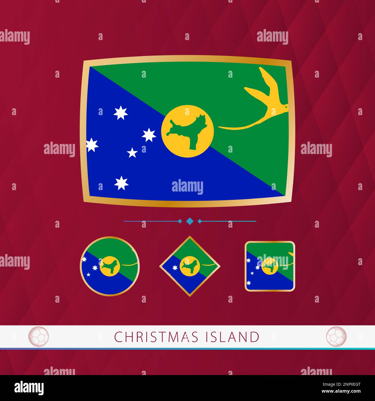 Set of Christmas Island flags with gold frame for use at sporting ...