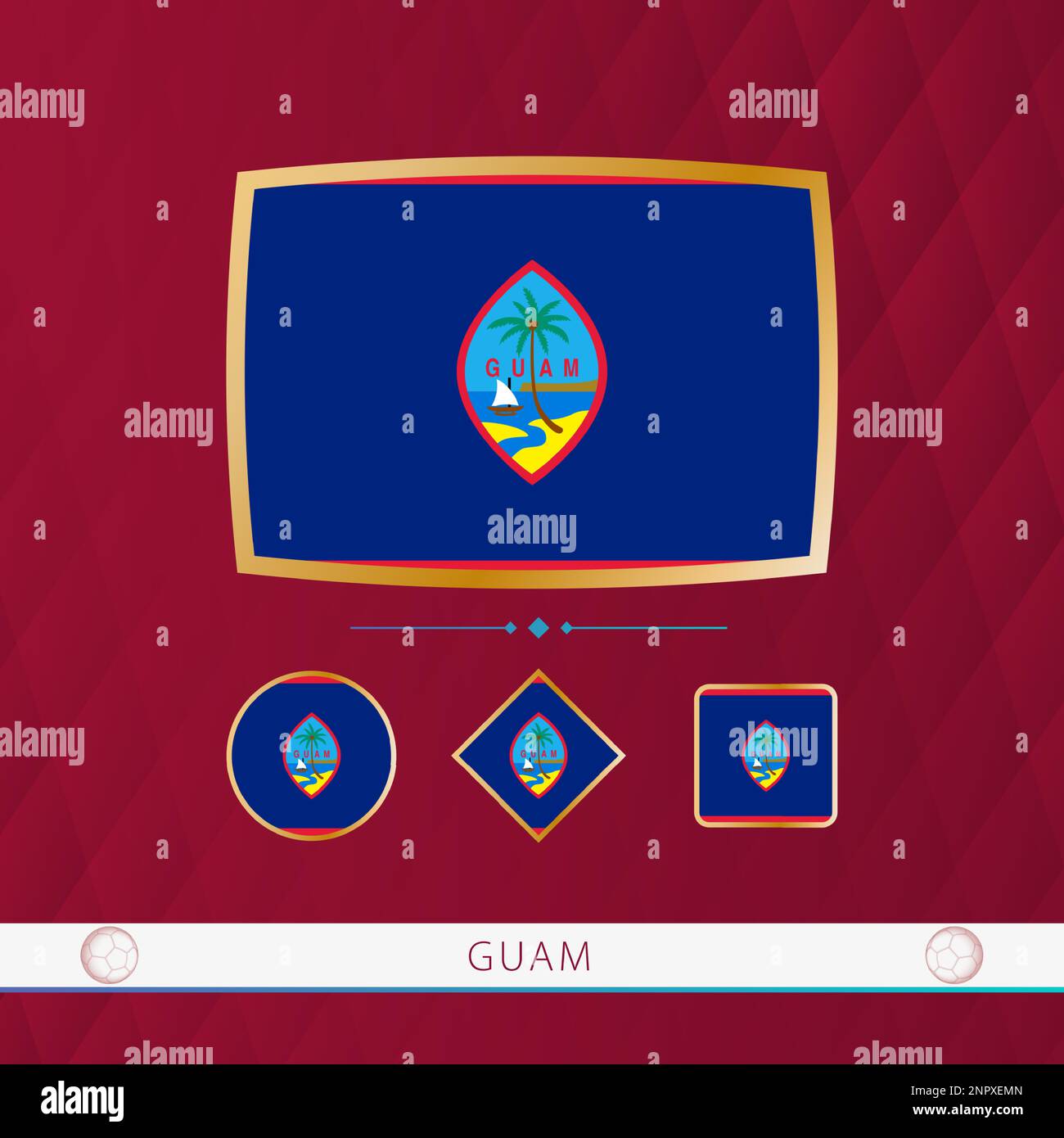 Set of Guam flags with gold frame for use at sporting events on a ...