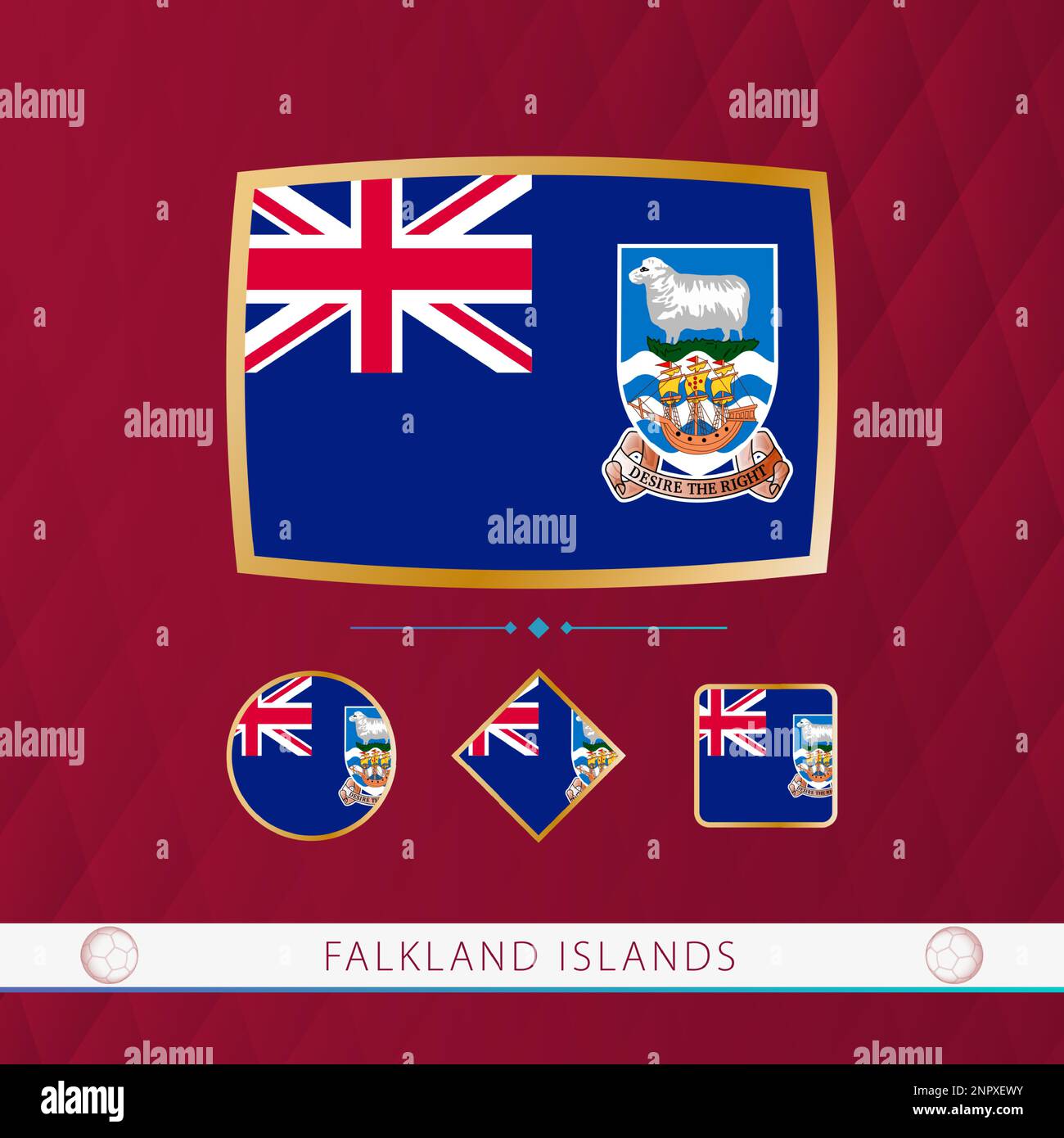 Set of Falkland Islands flags with gold frame for use at sporting ...