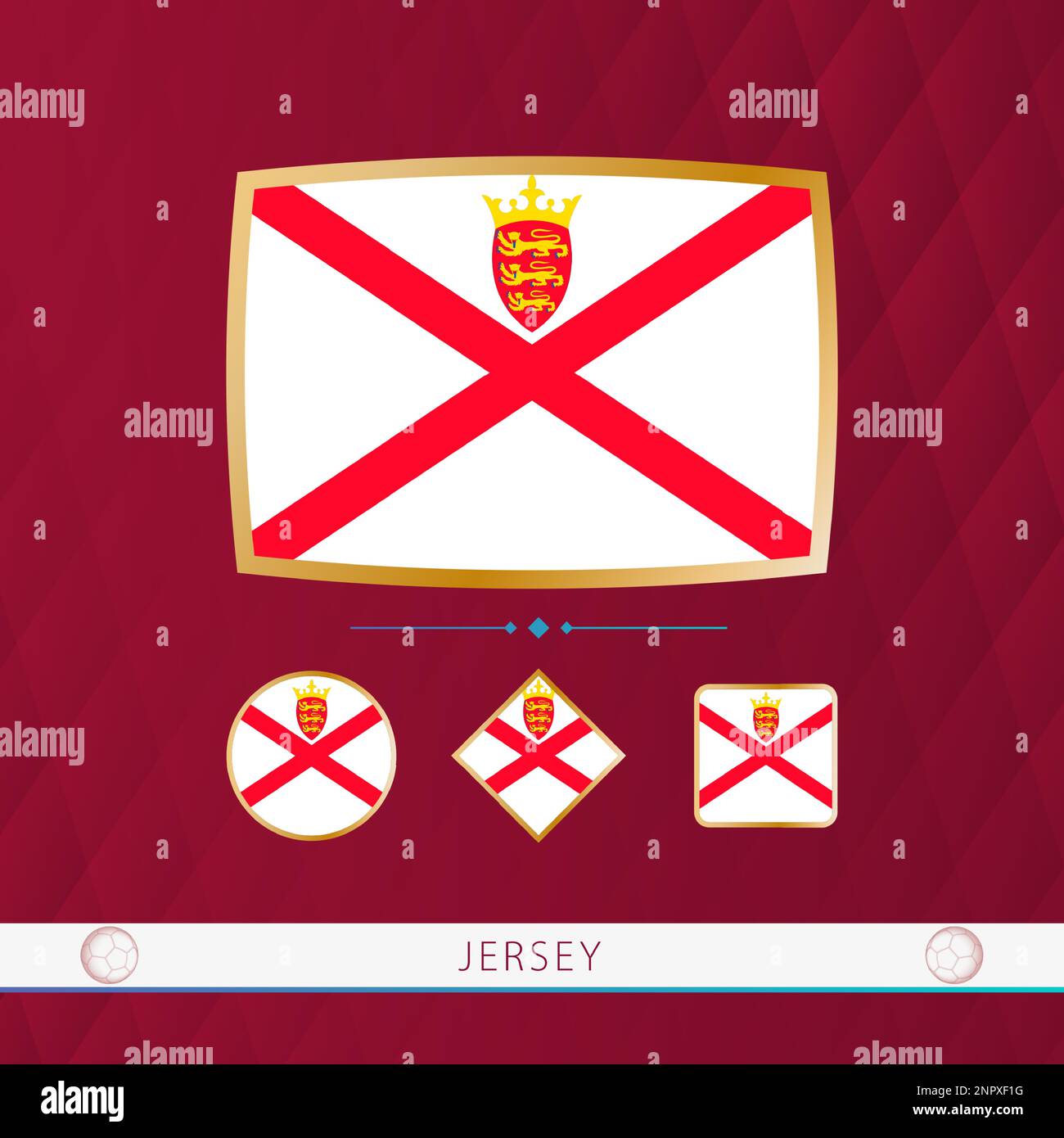 Set of Jersey flags with gold frame for use at sporting events on a ...