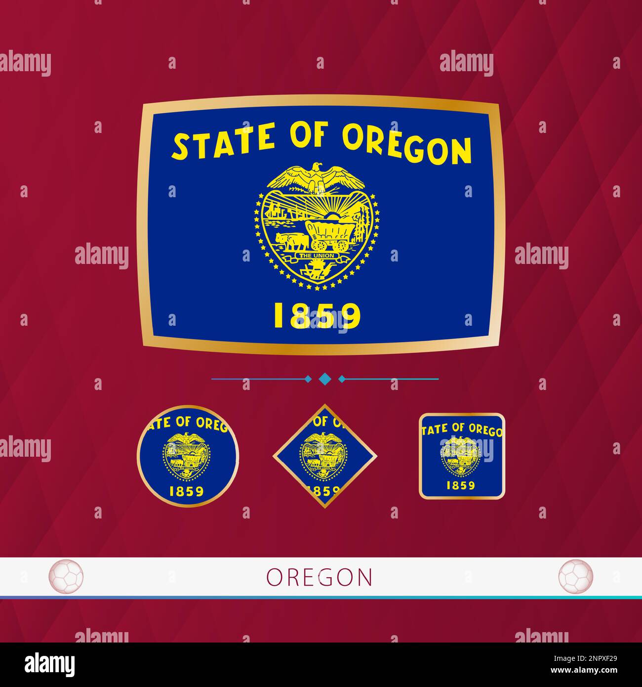 Set of Oregon flags with gold frame for use at sporting events on a ...