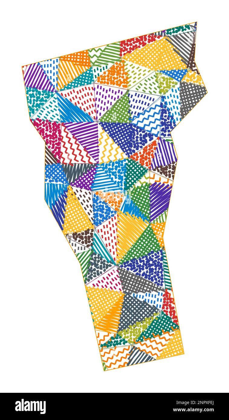 Kid style map of Vermont. Hand drawn polygons in the shape of Vermont ...