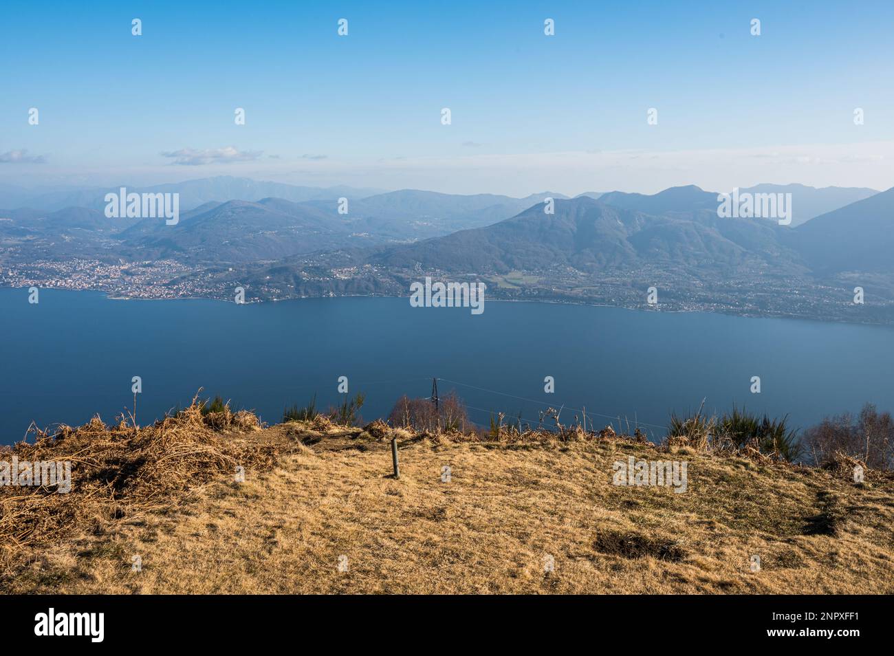 Aerial view of the Lake Maggiore with the Alps in background from ...