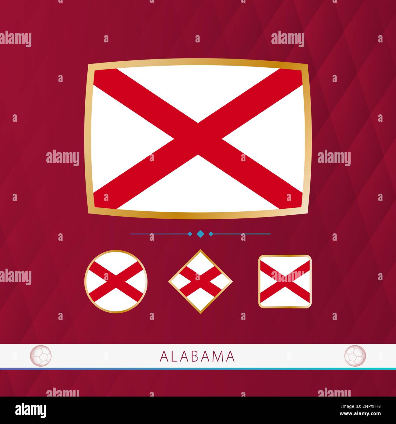 Set of Alabama flags with gold frame for use at sporting events on a ...
