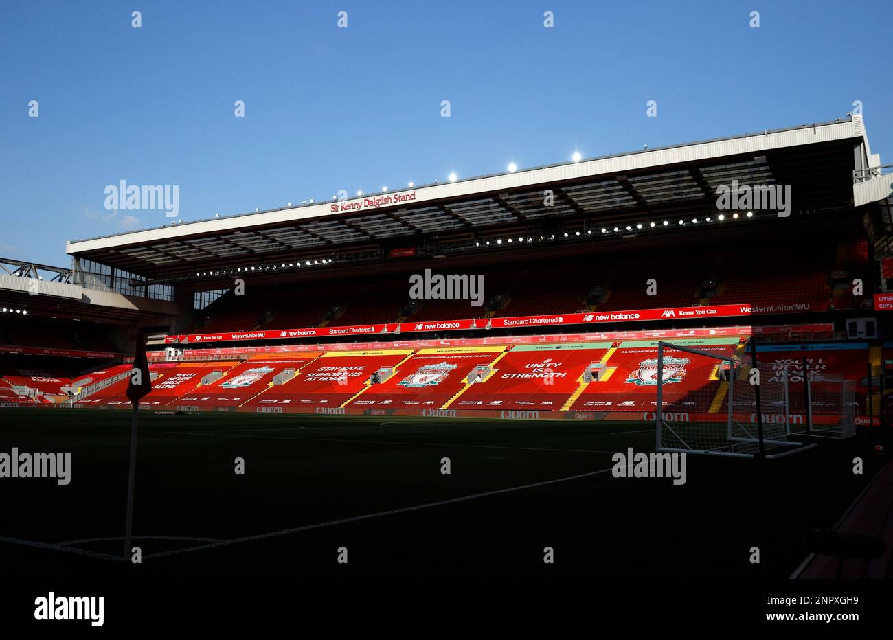 The empty stands before the English Premier League soccer match between ...