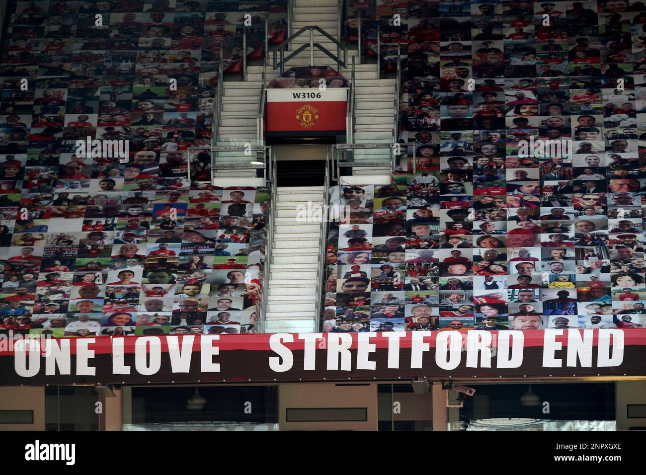 Photographs of Manchester United fans are placed on the seats of Old ...