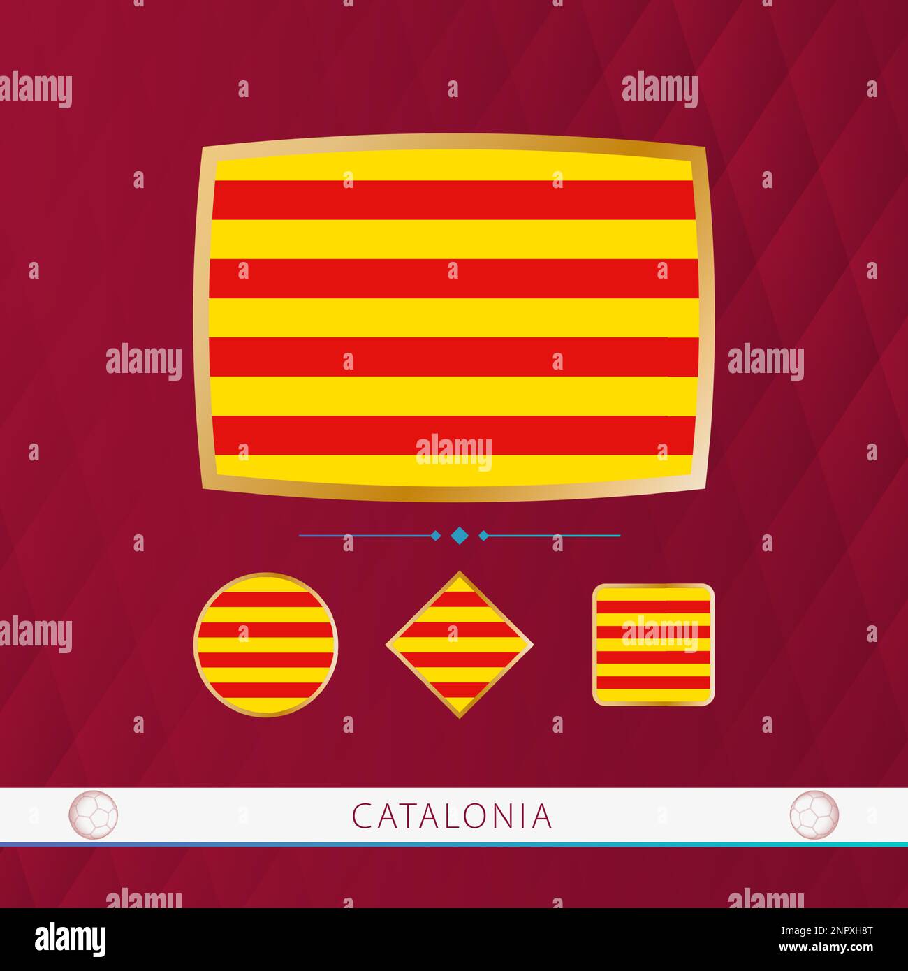 Set of Catalonia flags with gold frame for use at sporting events on a ...