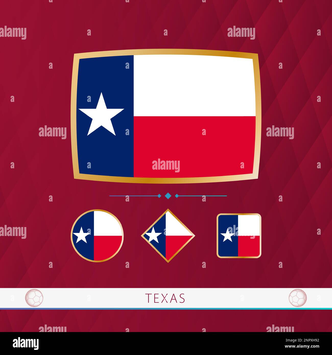 Set of Texas flags with gold frame for use at sporting events on a ...