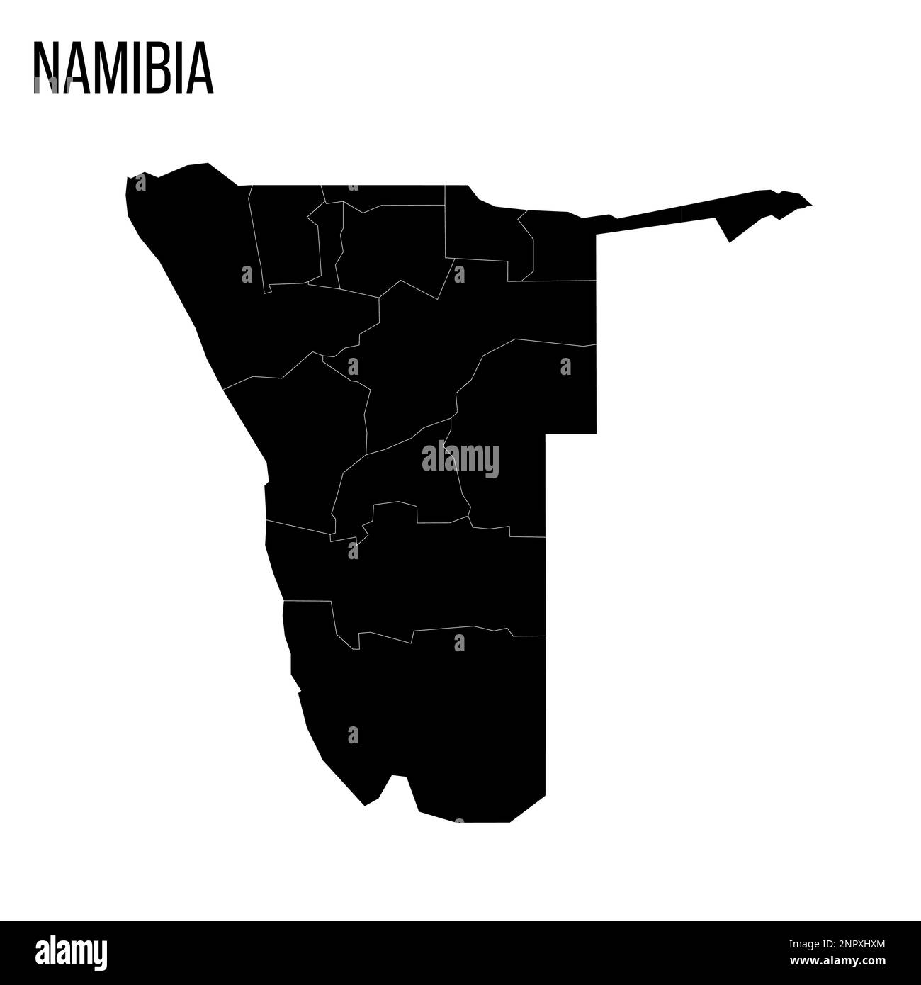 Namibia political map of administrative divisions - regions. Blank ...