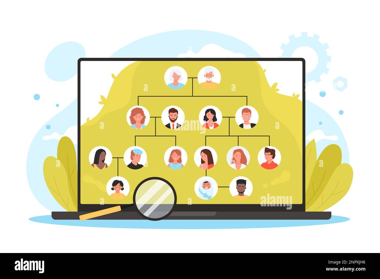 Family tree app, genealogy software vector illustration. Cartoon ...