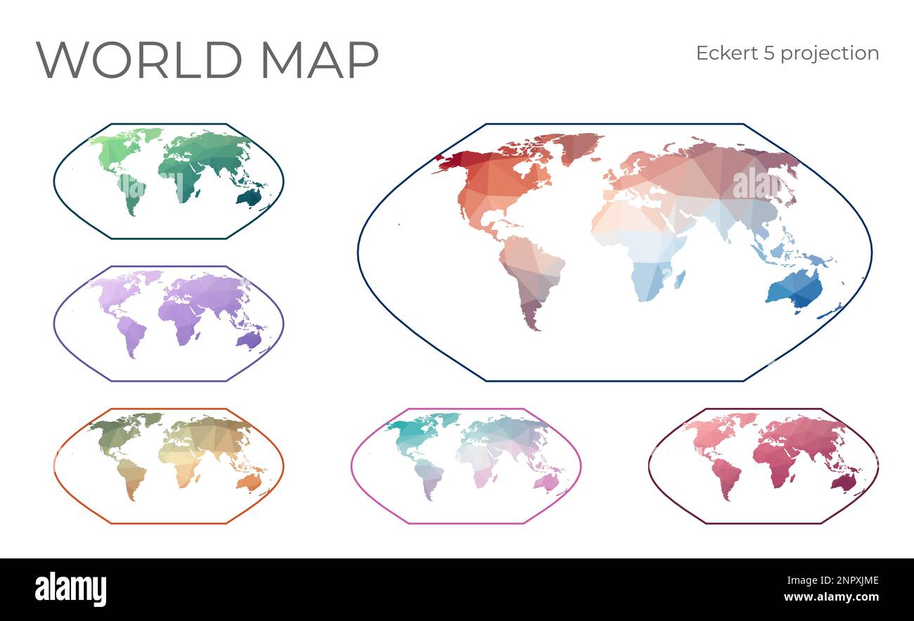 Low Poly World Map Set Eckert V Projection Collection Of The World