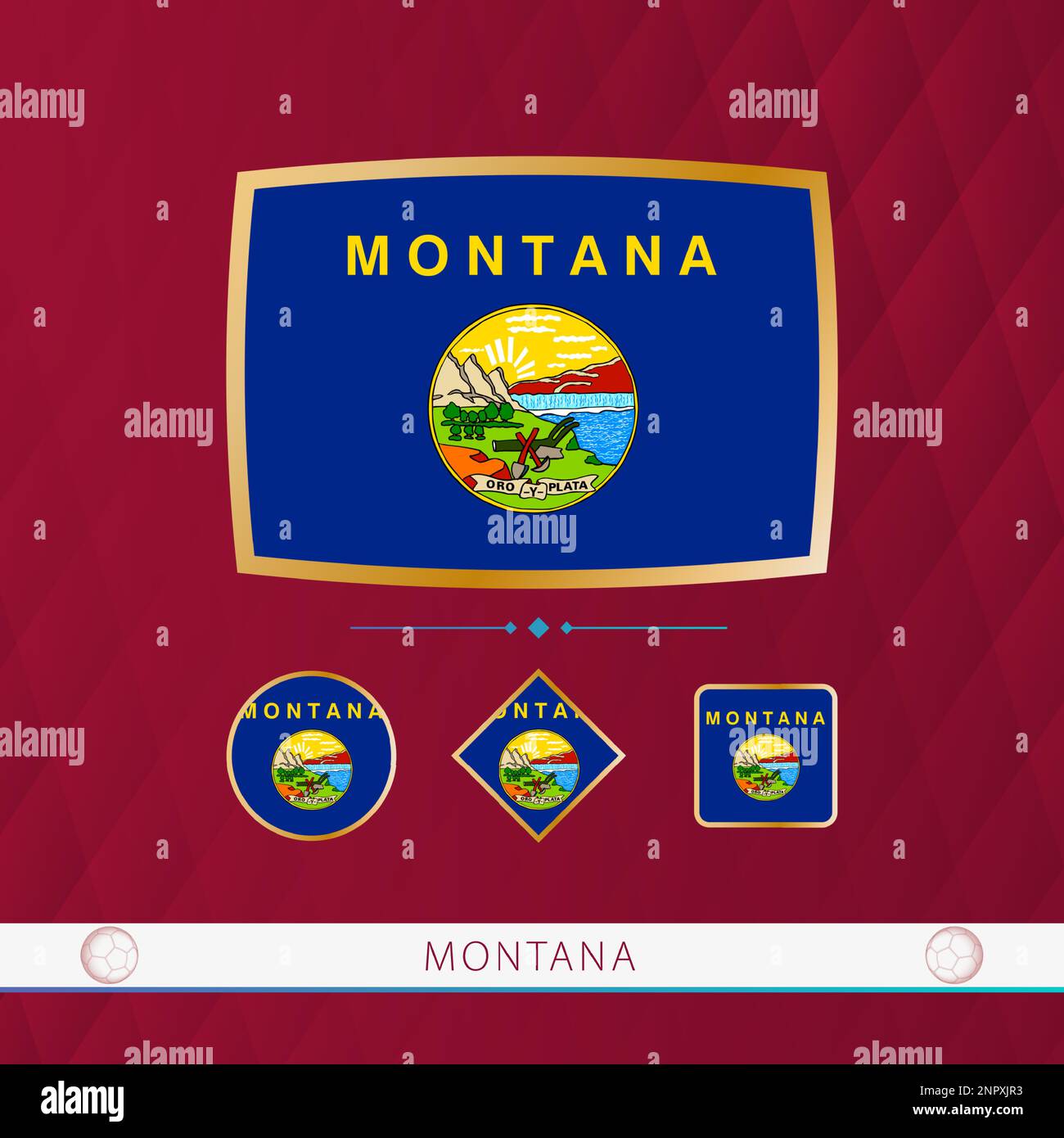 Set of Montana flags with gold frame for use at sporting events on a ...
