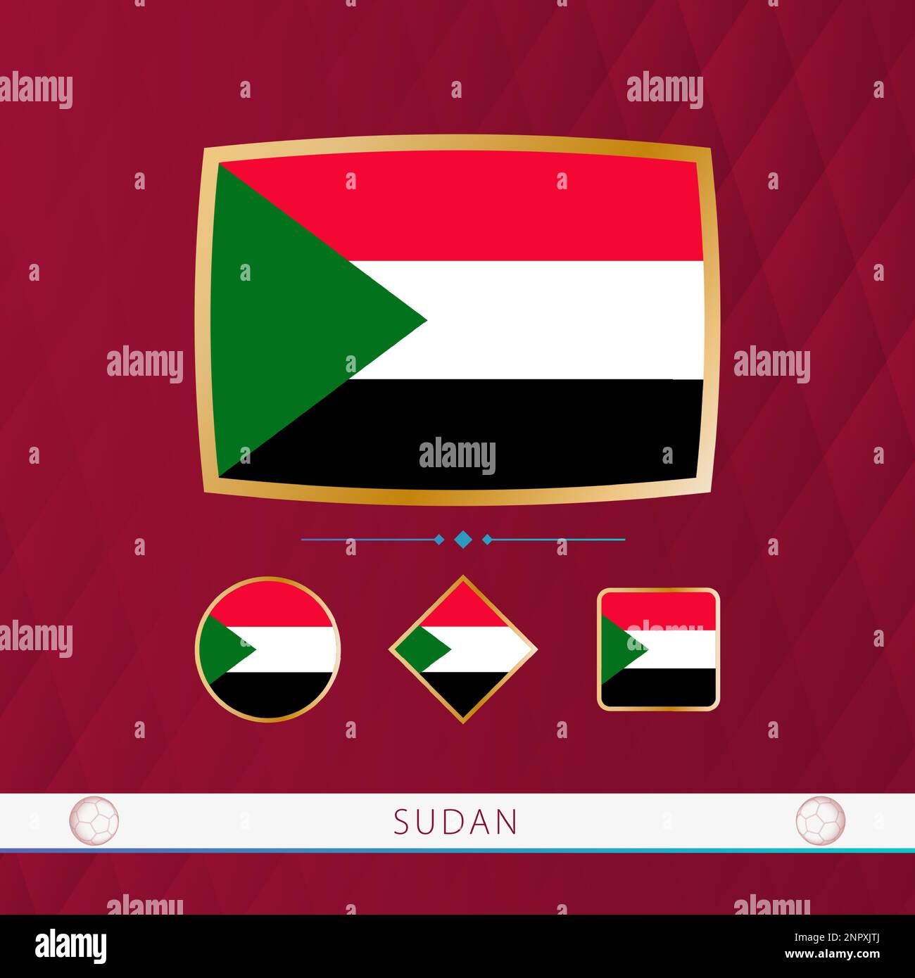 Set of Sudan flags with gold frame for use at sporting events on a ...