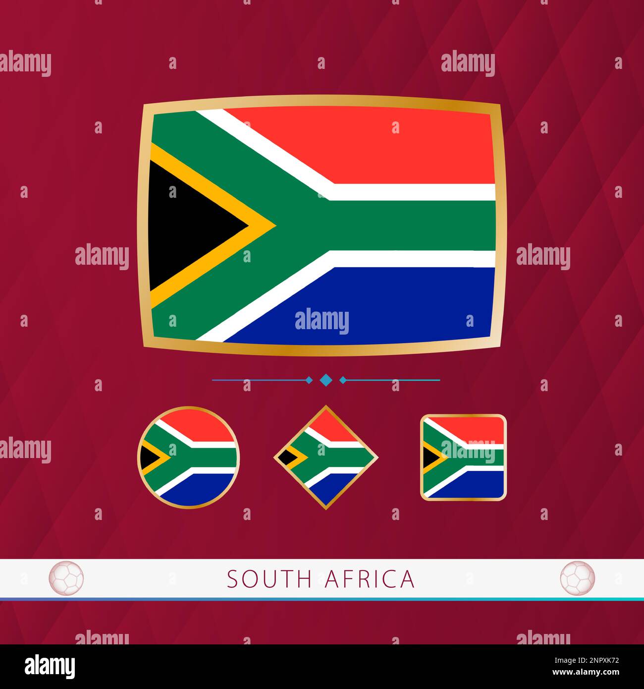Set of South Africa flags with gold frame for use at sporting events on ...