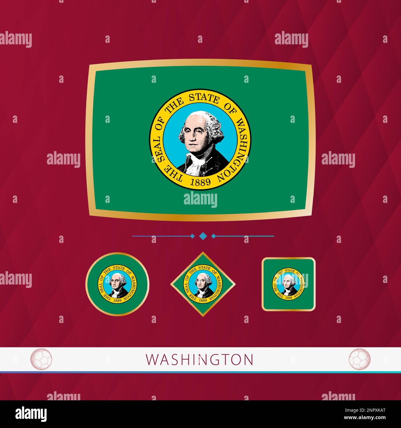 Set of Washington flags with gold frame for use at sporting events on a ...
