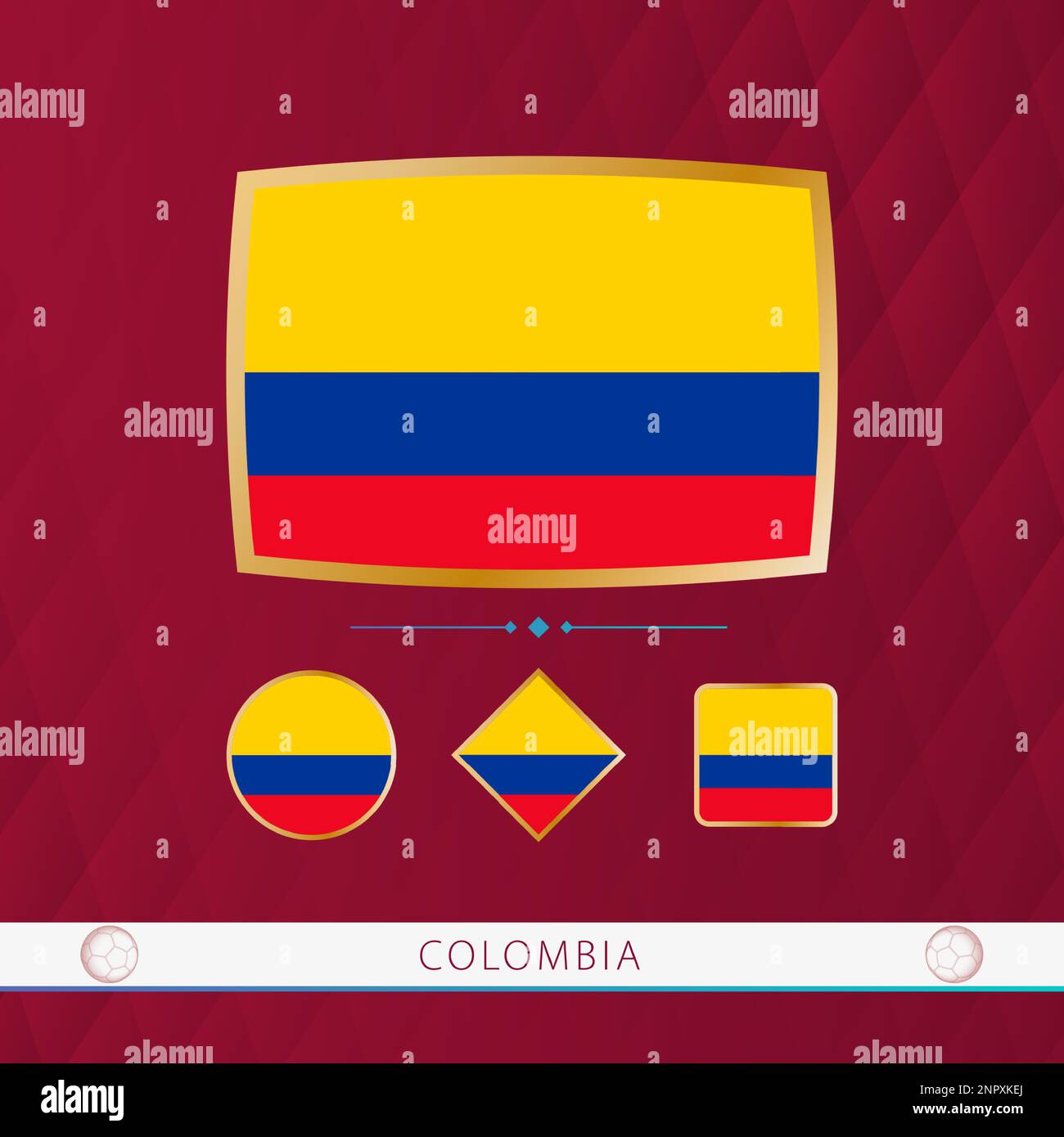 Set of Colombia flags with gold frame for use at sporting events on a ...