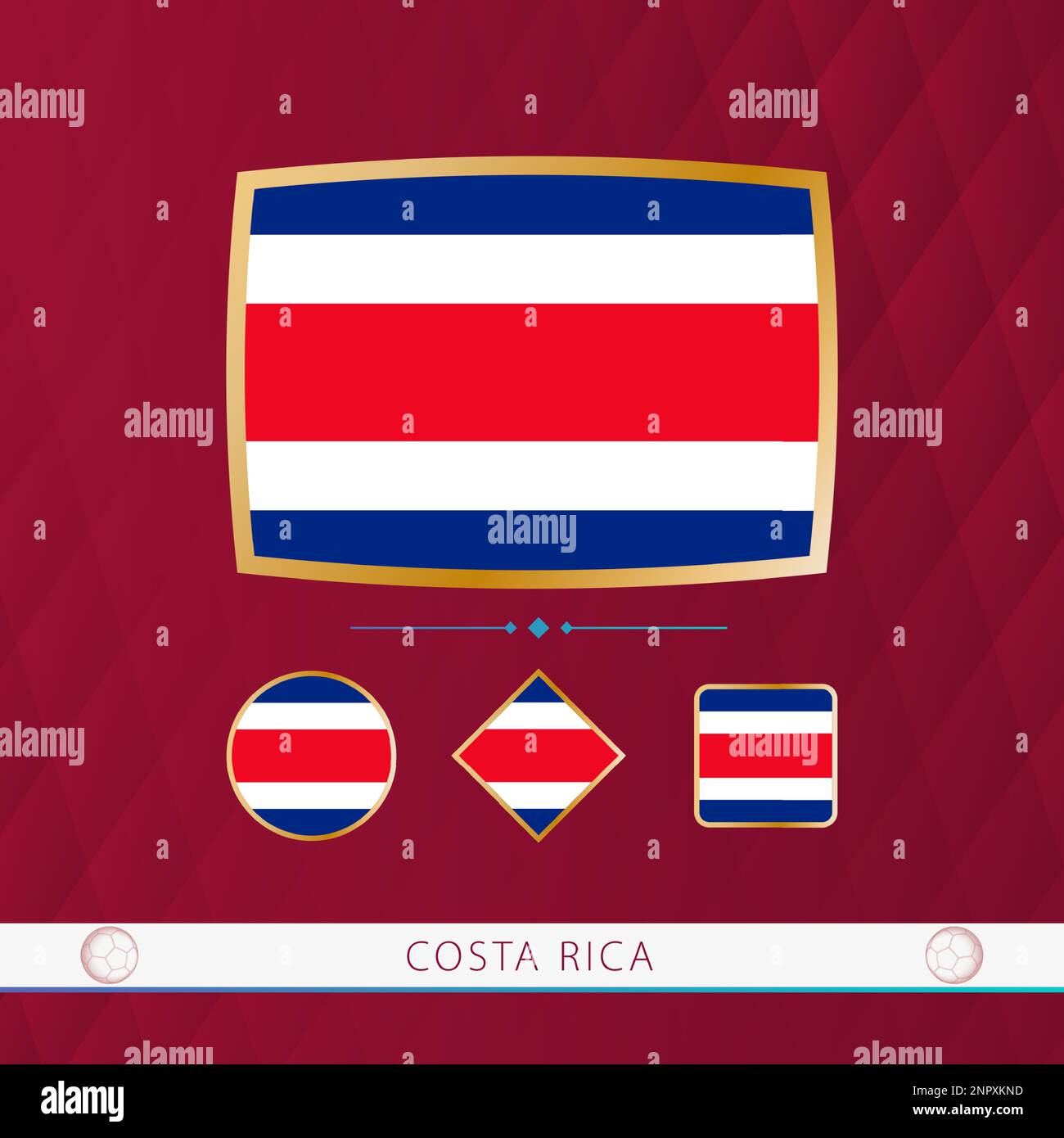 Set of Costa Rica flags with gold frame for use at sporting events on a ...