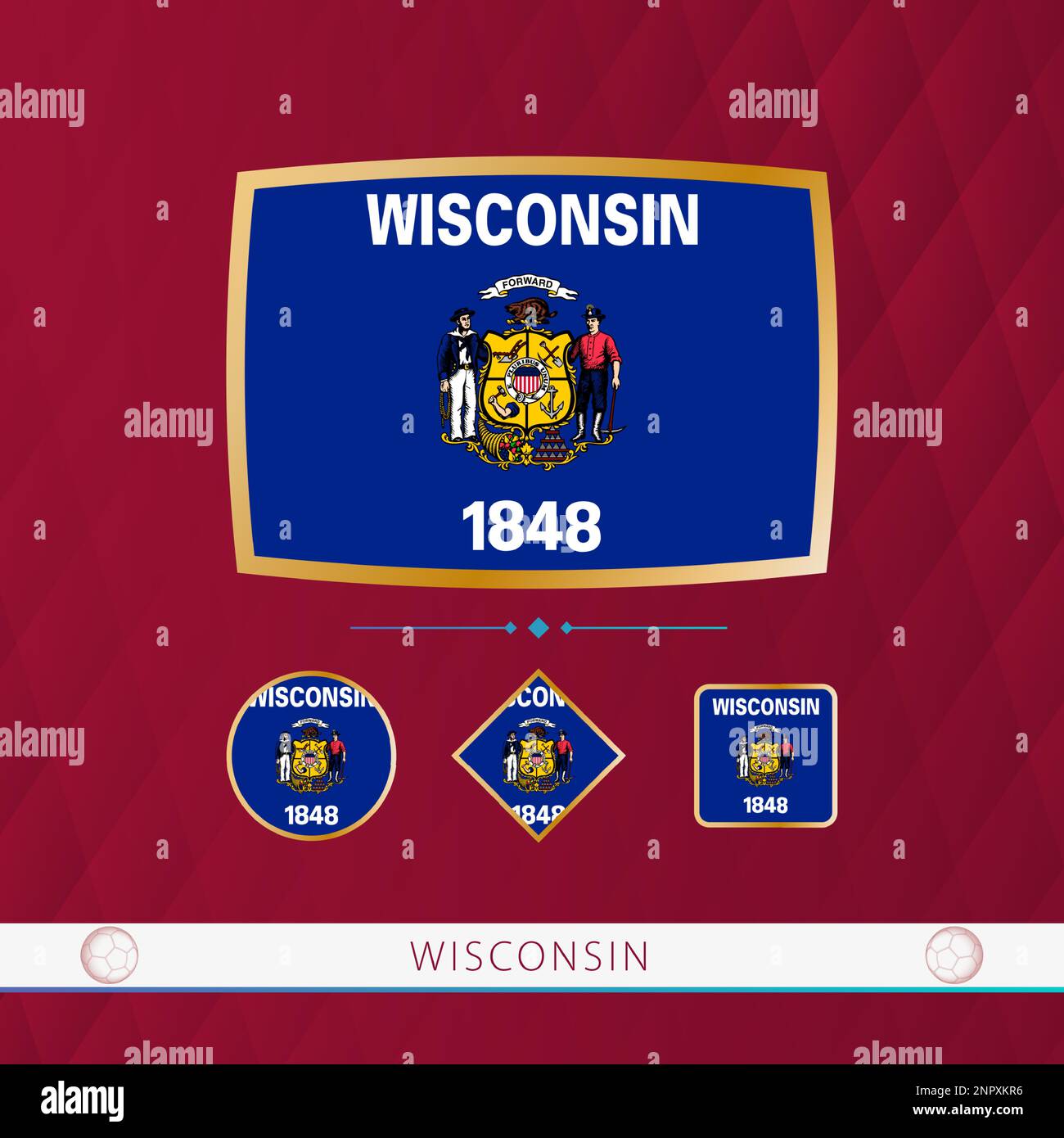 Set of Wisconsin flags with gold frame for use at sporting events on a ...