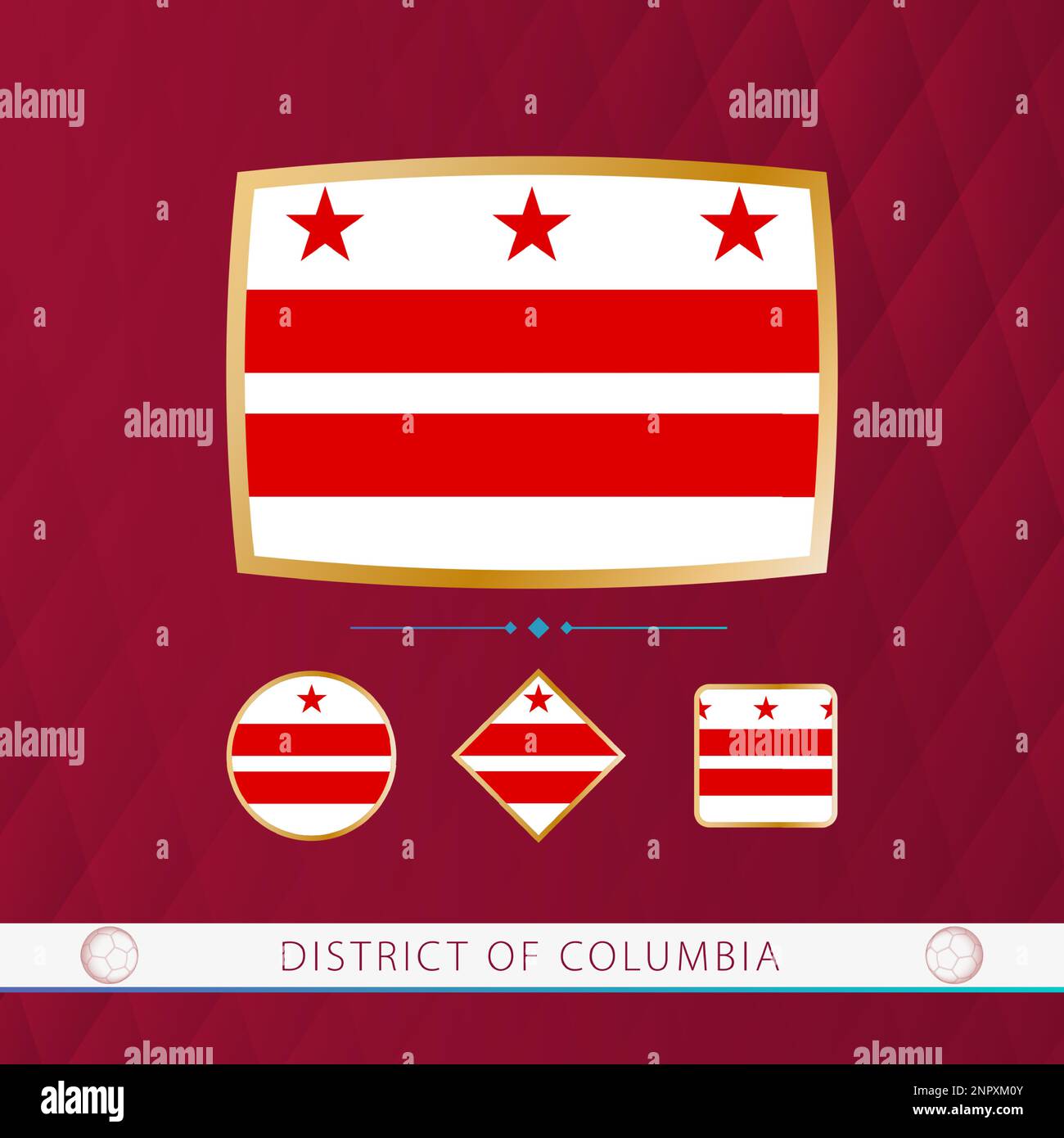 Set of District of Columbia flags with gold frame for use at sporting ...