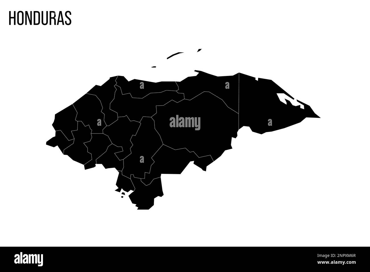 Honduras political map of administrative divisions - departments. Blank ...