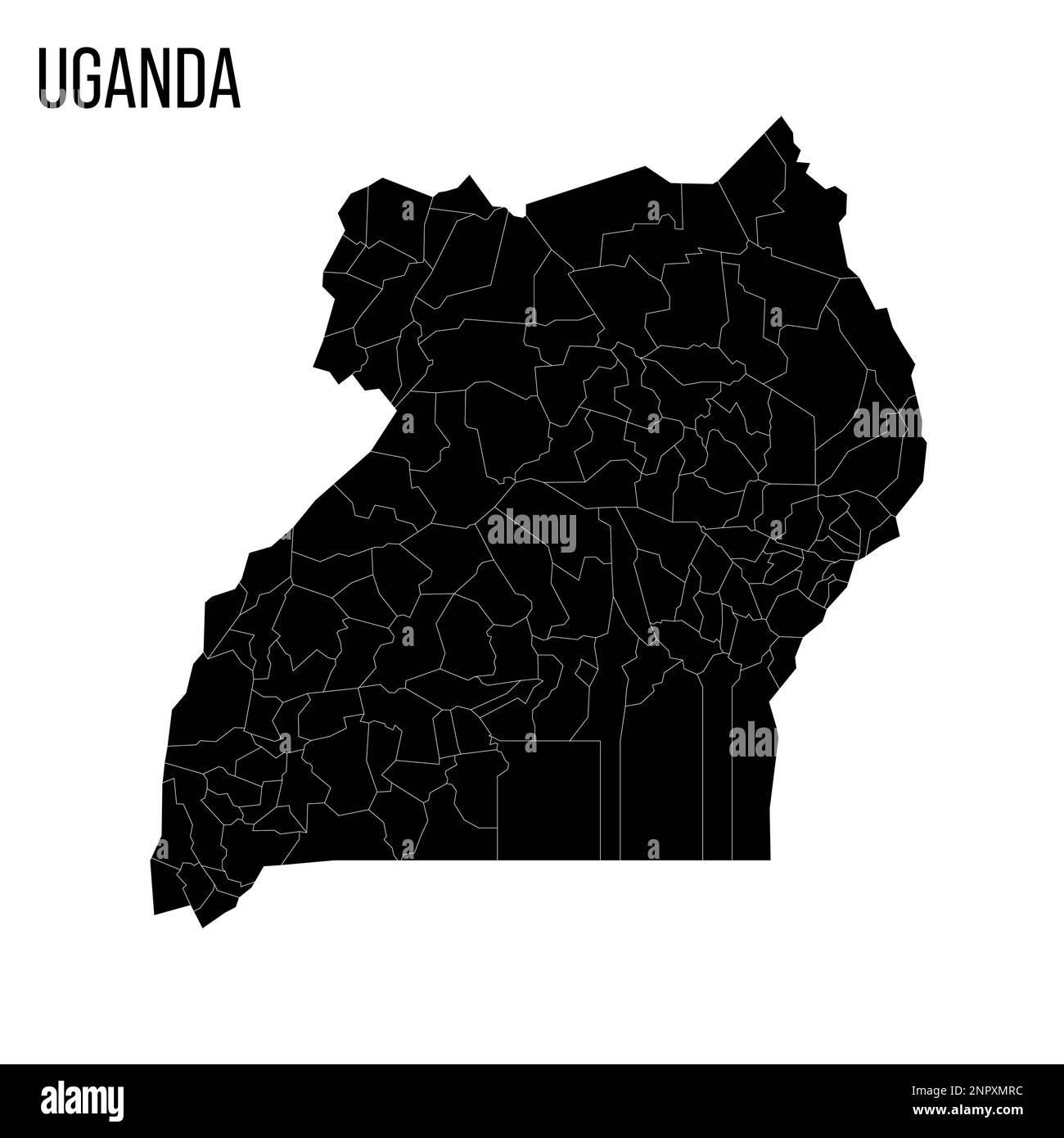 Uganda political map of administrative divisions - districts. Blank ...