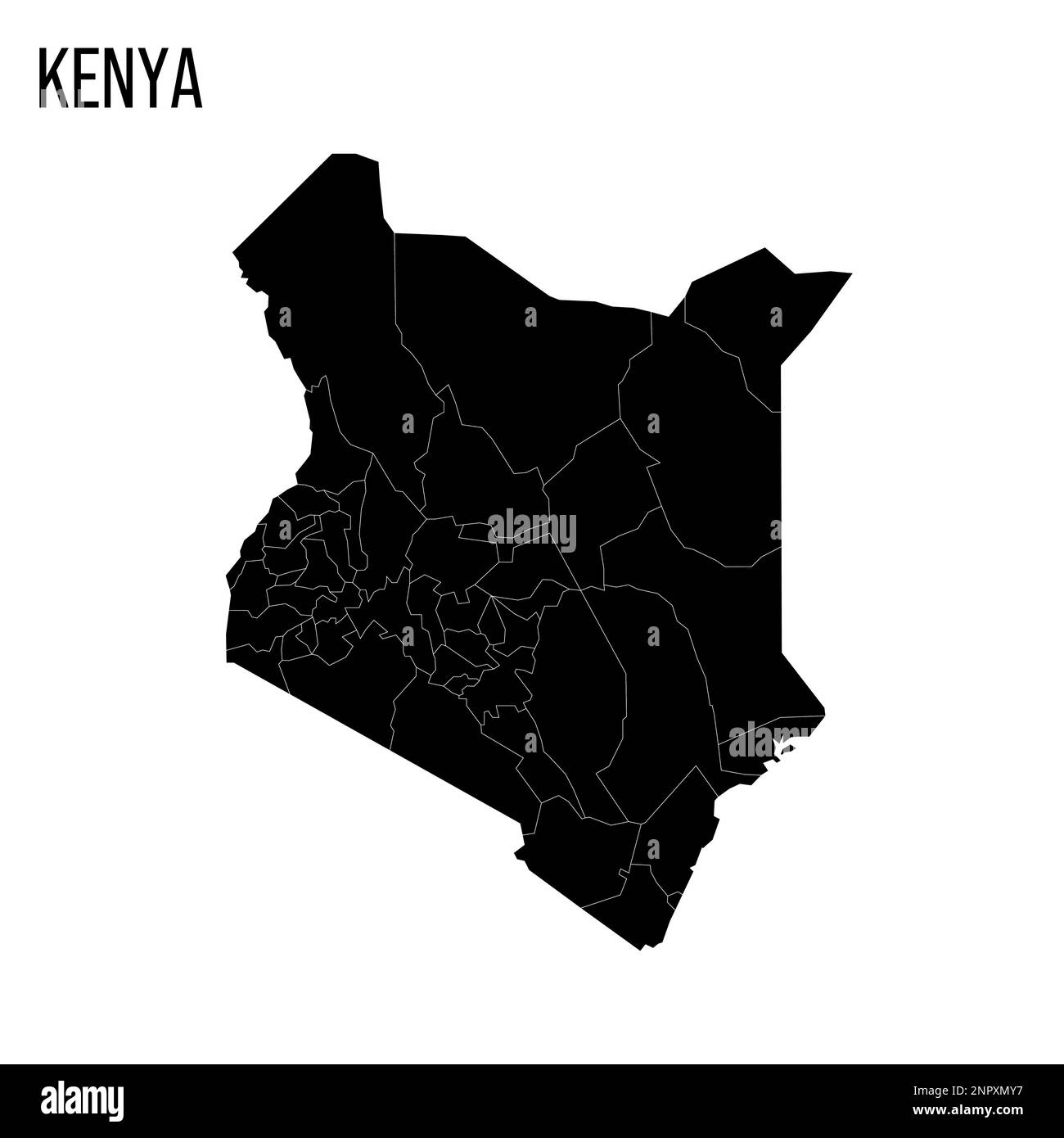 Kenya political map of administrative divisions - counties. Blank black ...