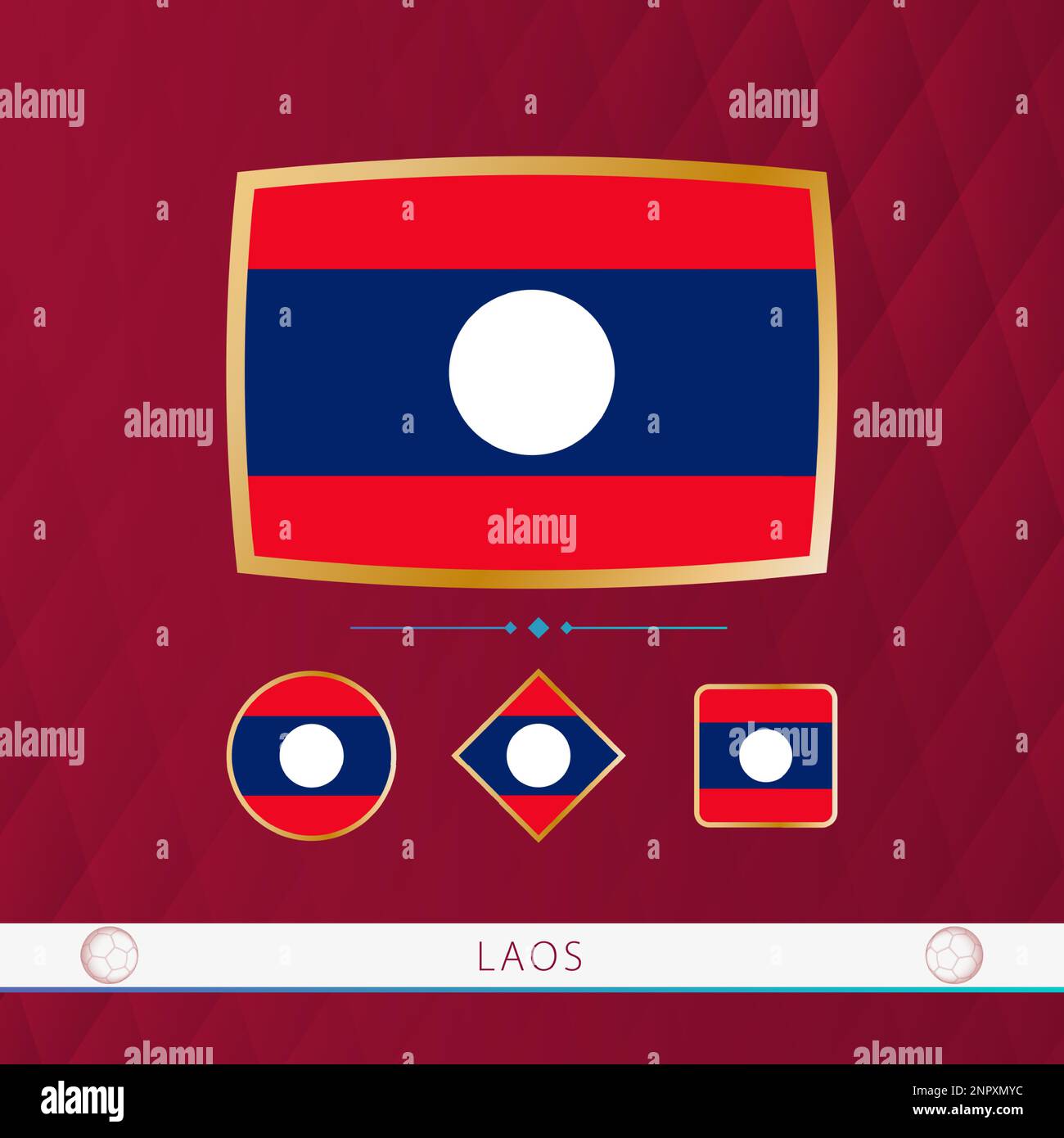 Set of Laos flags with gold frame for use at sporting events on a ...