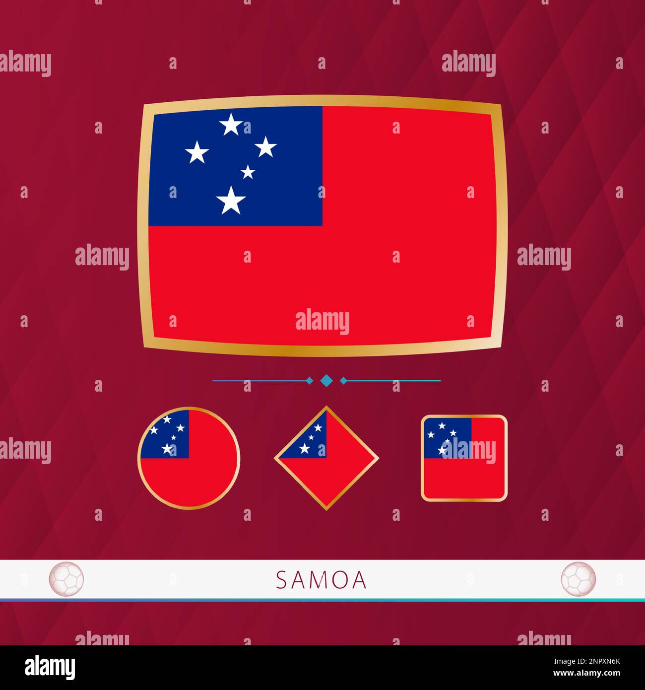 Set of Samoa flags with gold frame for use at sporting events on a ...