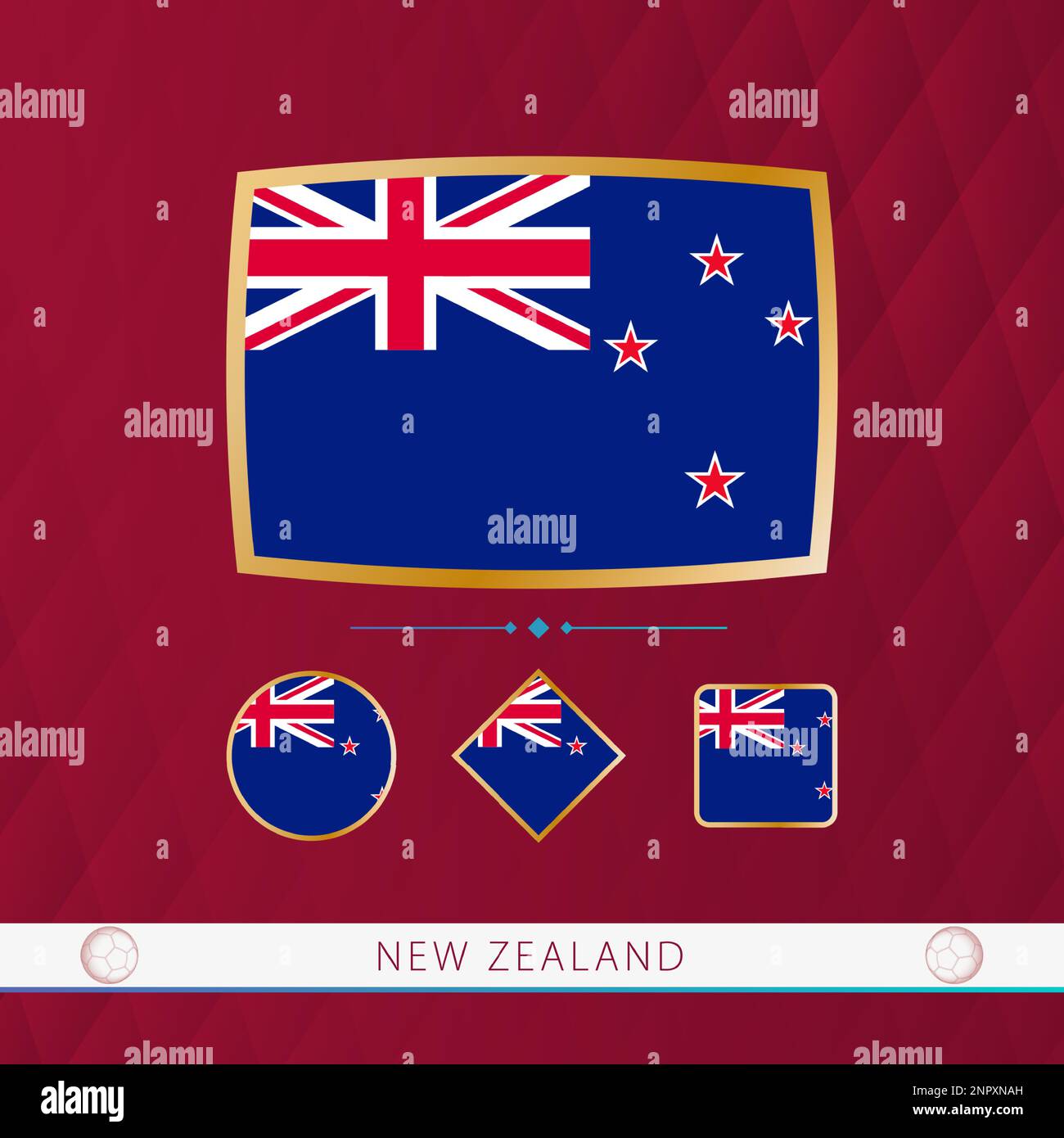 Set of New Zealand flags with gold frame for use at sporting events on ...