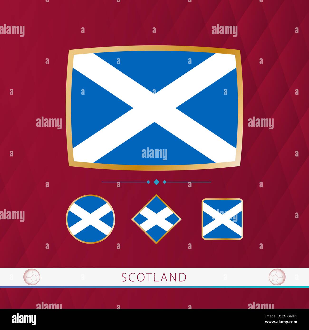 Set of Scotland flags with gold frame for use at sporting events on a ...