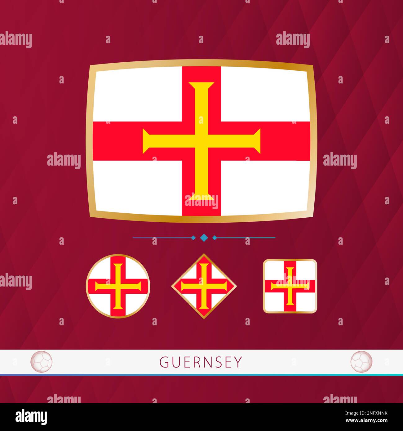 Set of Guernsey flags with gold frame for use at sporting events on a ...