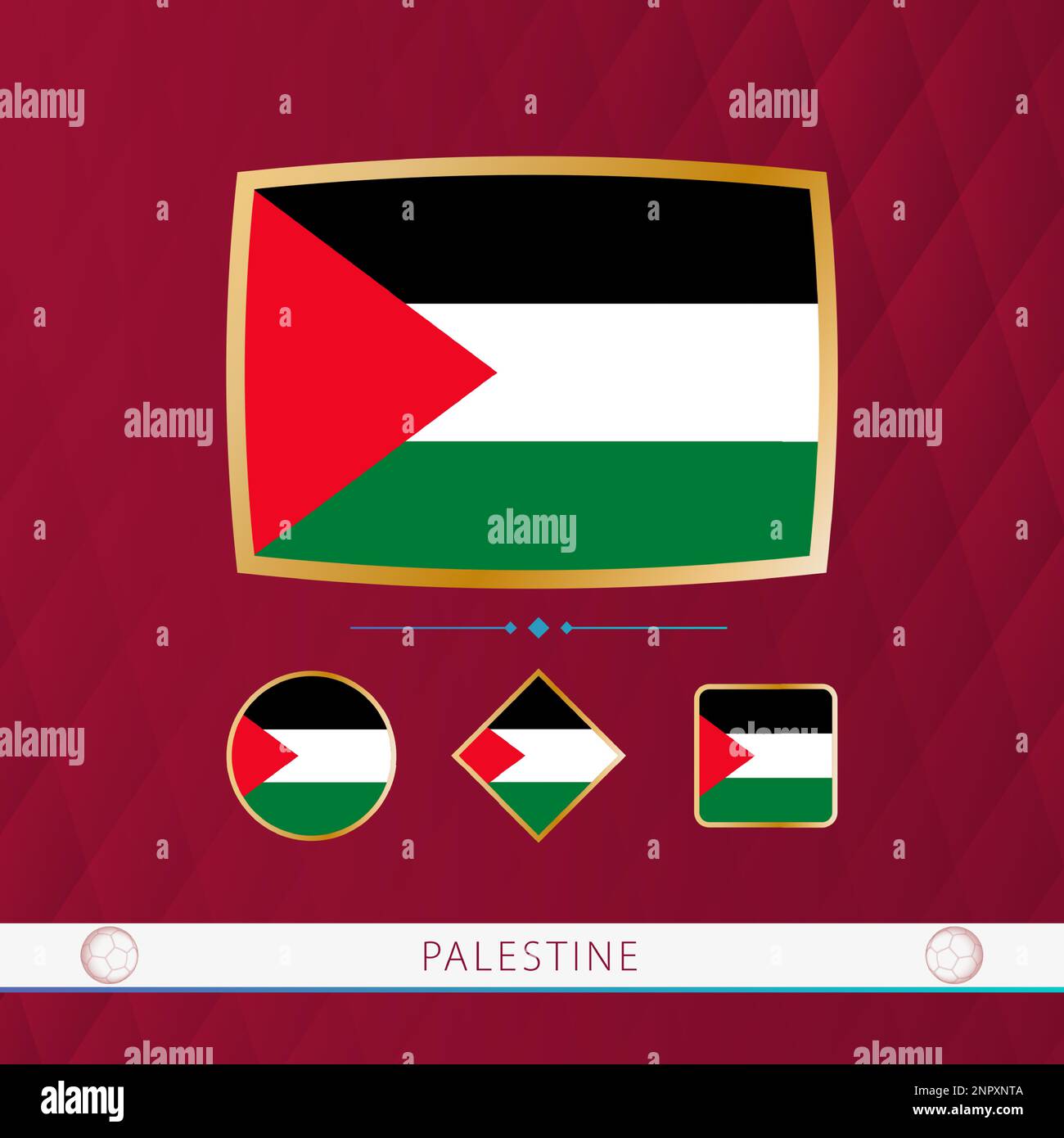 Set of Palestine flags with gold frame for use at sporting events on a ...