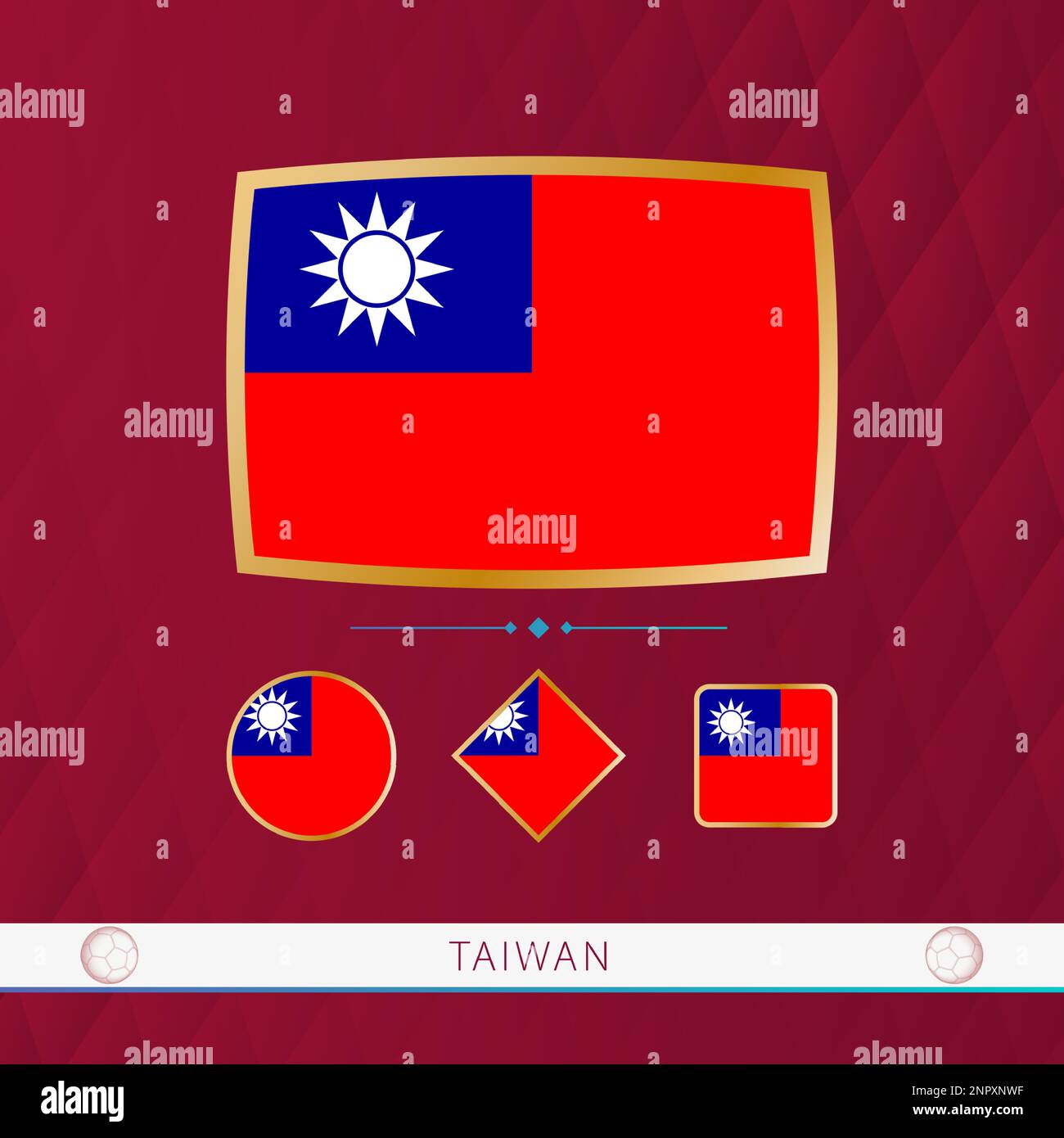 Set of Taiwan flags with gold frame for use at sporting events on a ...
