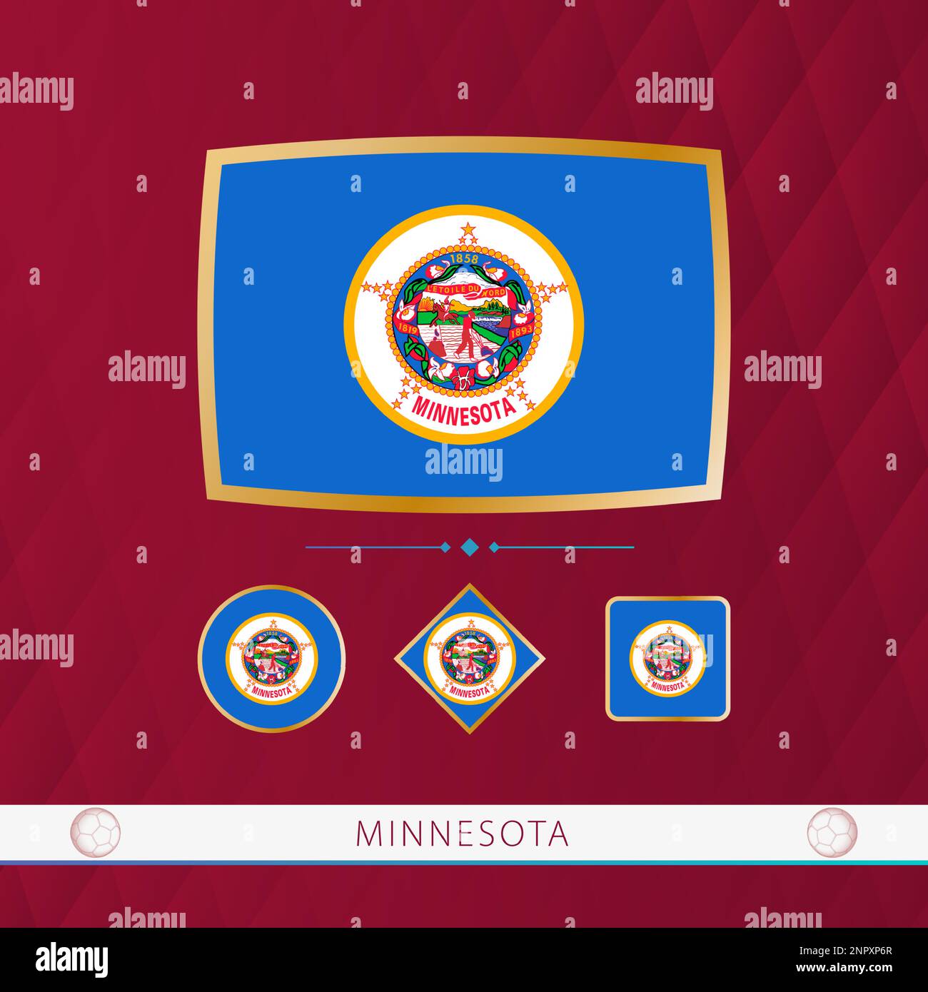 Set of Minnesota flags with gold frame for use at sporting events on a ...