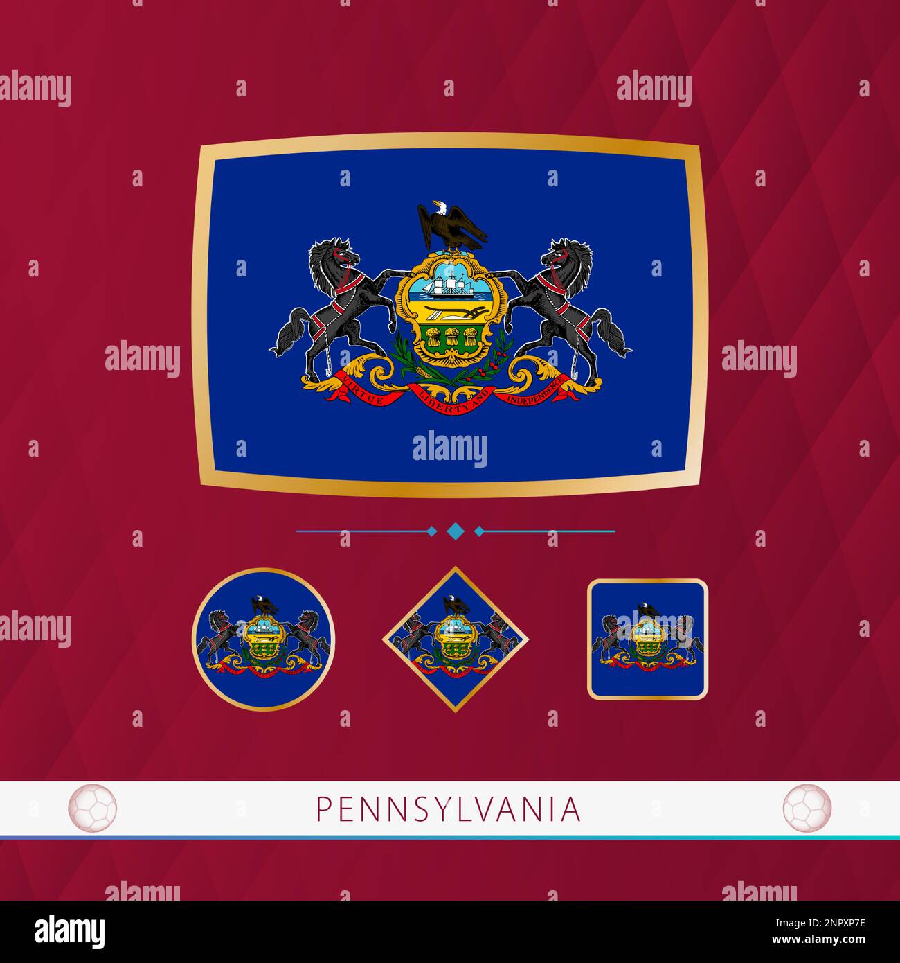 Set of Pennsylvania flags with gold frame for use at sporting events on ...