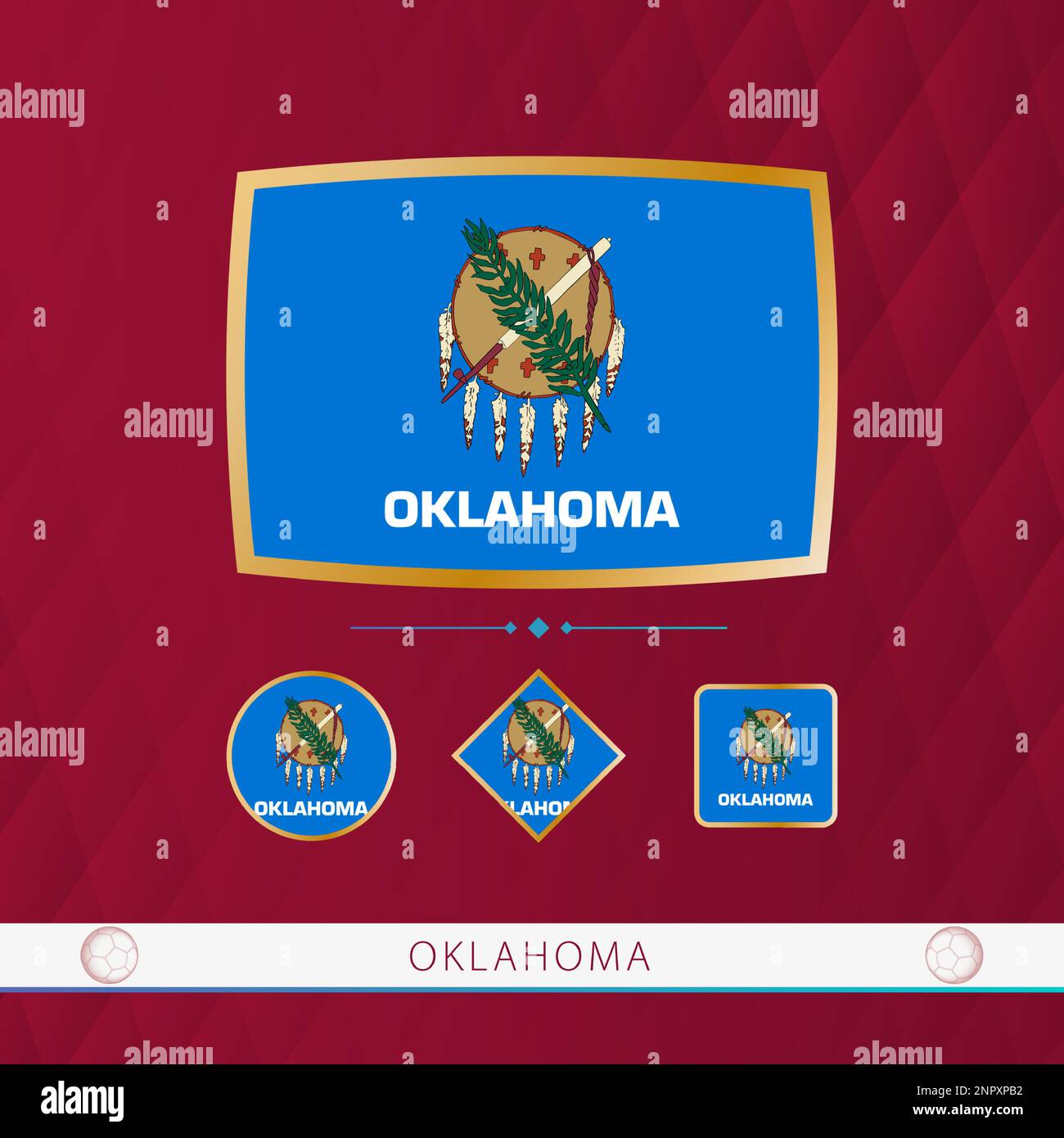 Set of Oklahoma flags with gold frame for use at sporting events on a ...