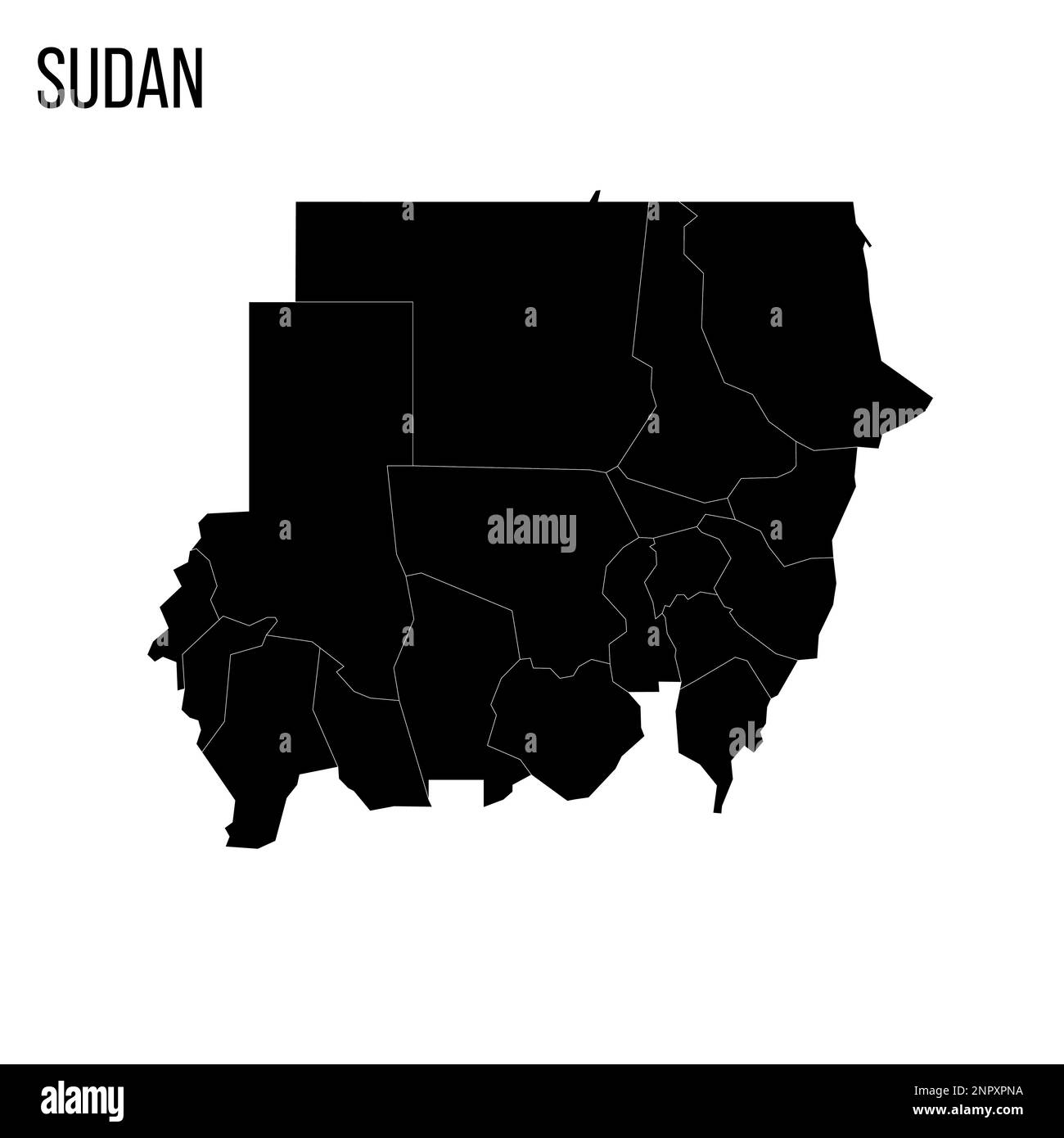 Sudan political map of administrative divisions - states. Blank black ...