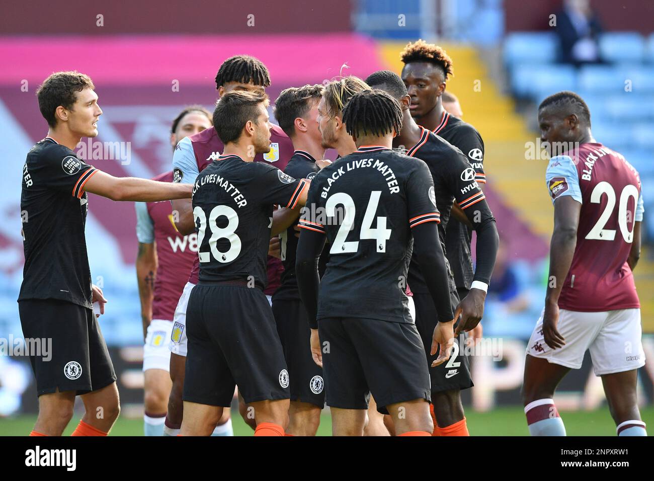 Players argue during the English Premier League soccer match between ...